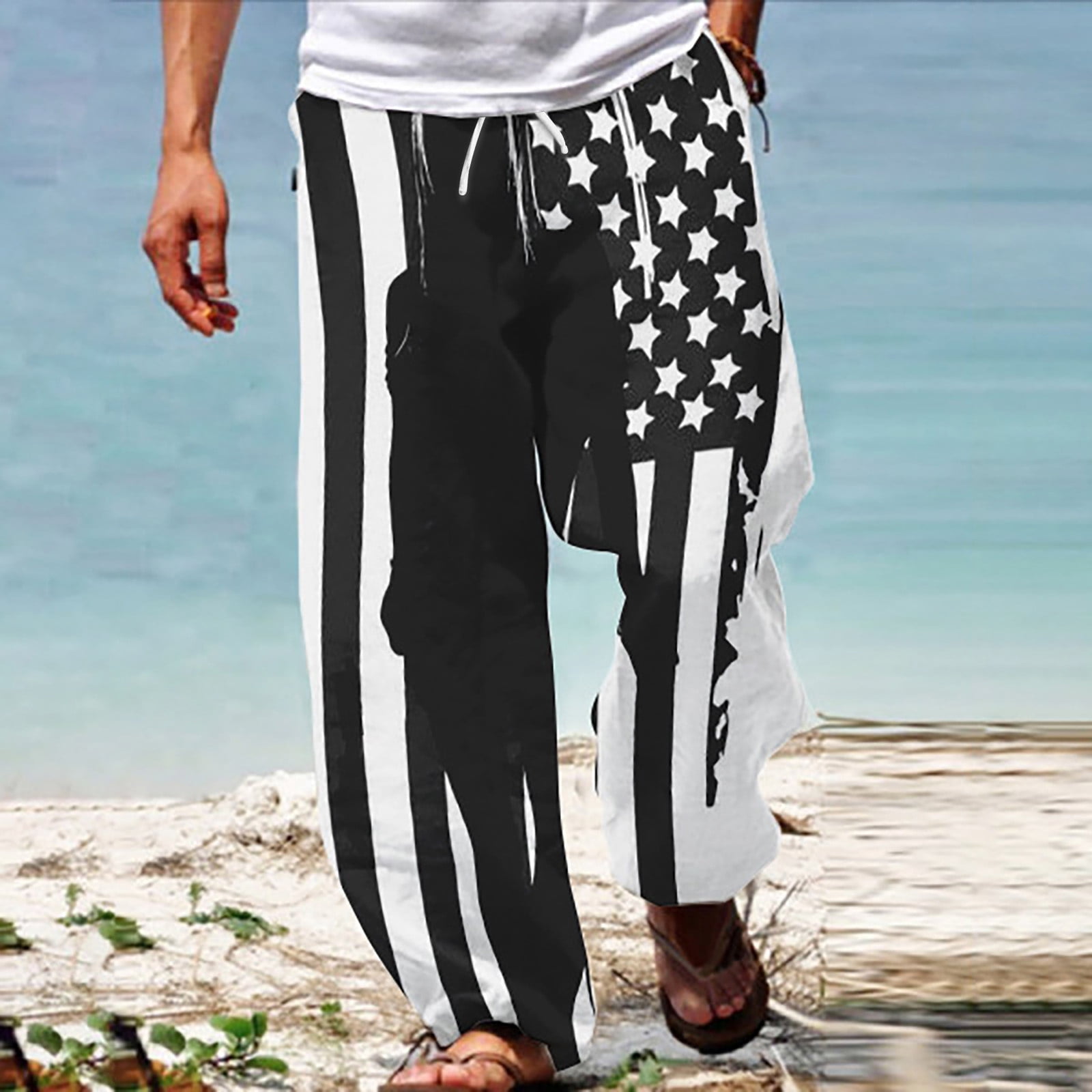 Dyfzdhu Mens Summer Beach Pants Independence Day American Flag ...