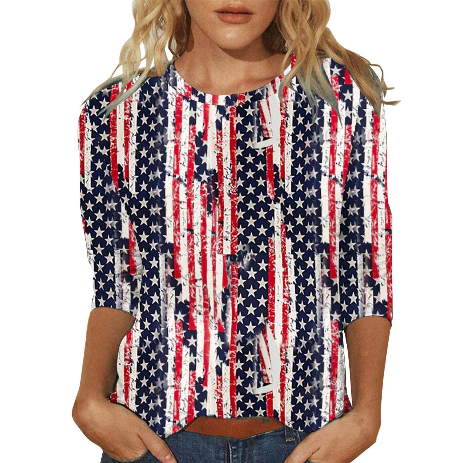 Dyfzdhu Independence Day Shirts for Women American Flag Graphic Tees ...