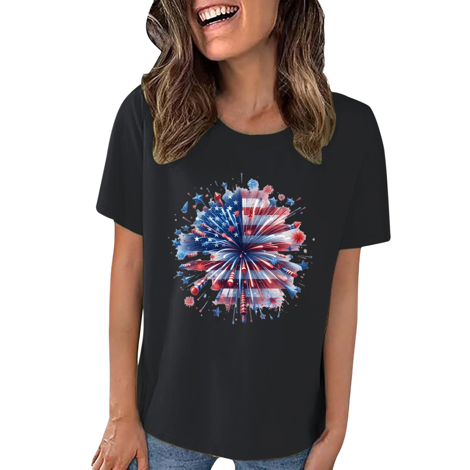 Dyfzdhu Independence Day Shirts for Women American Flag Graphic Tees ...