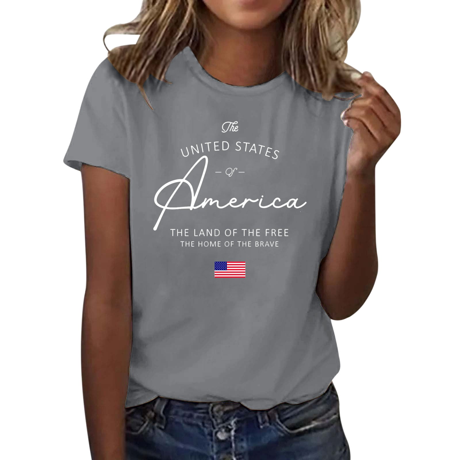 Dyfzdhu Independence Day Shirts for Women American Flag Graphic Tees ...