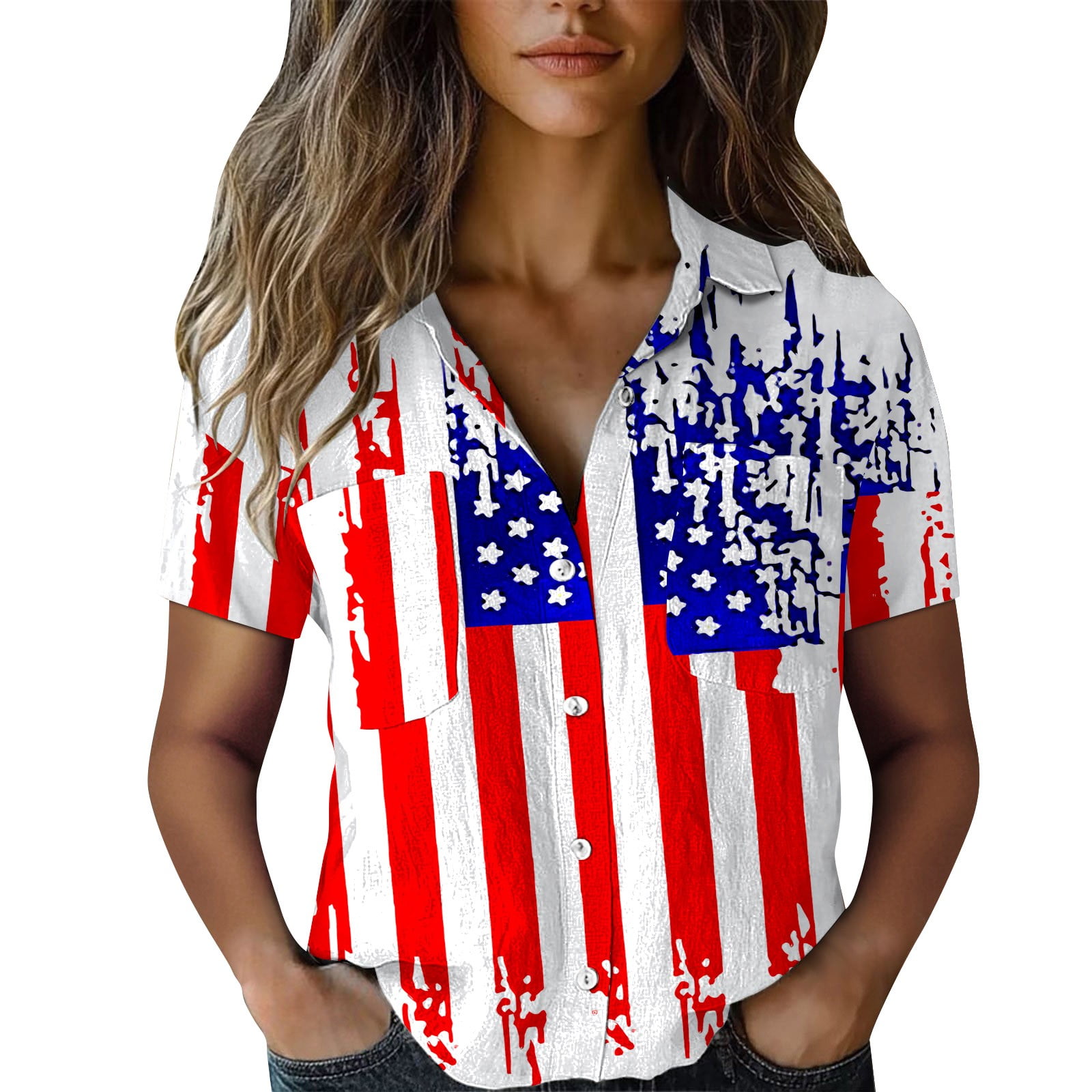 Dyfzdhu Independence Day Shirts for Women Button Up 2025 New Flag ...
