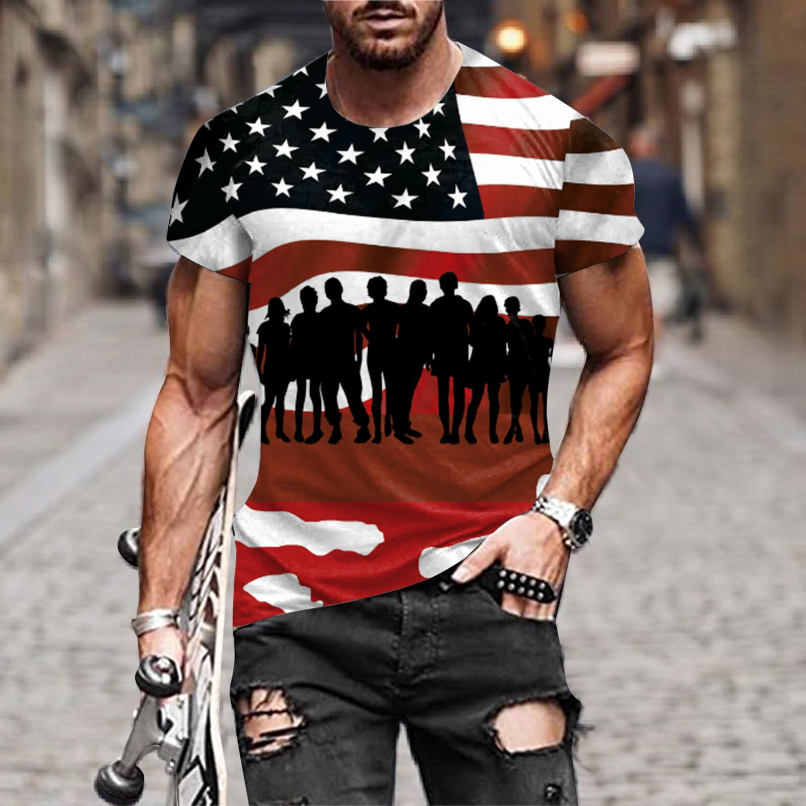 Dyfzdhu Independence Day T Shirts for Men Plus Size T Shirts Mens ...