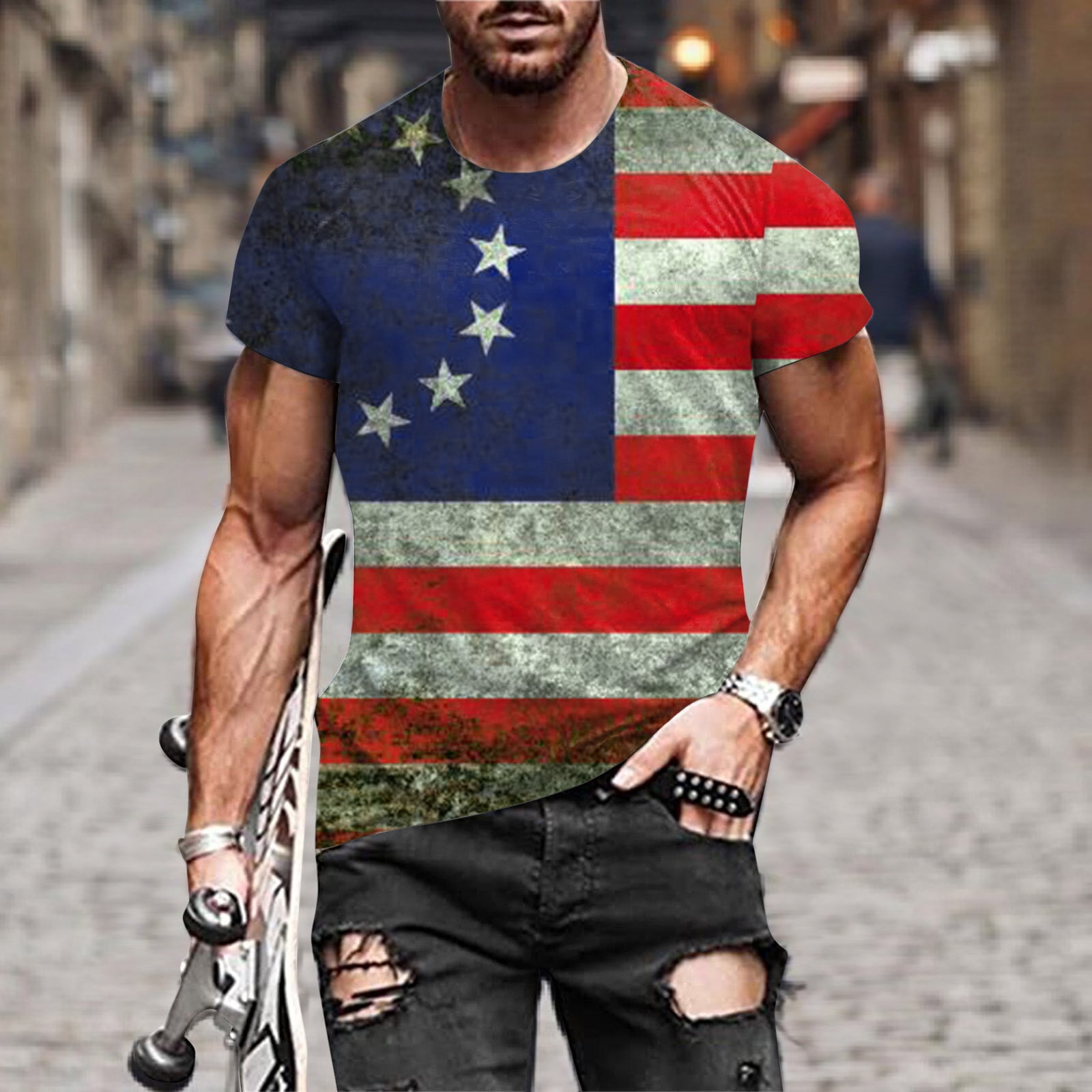 Dyfzdhu Independence Day T Shirts for Men Plus Size T Shirts Mens ...