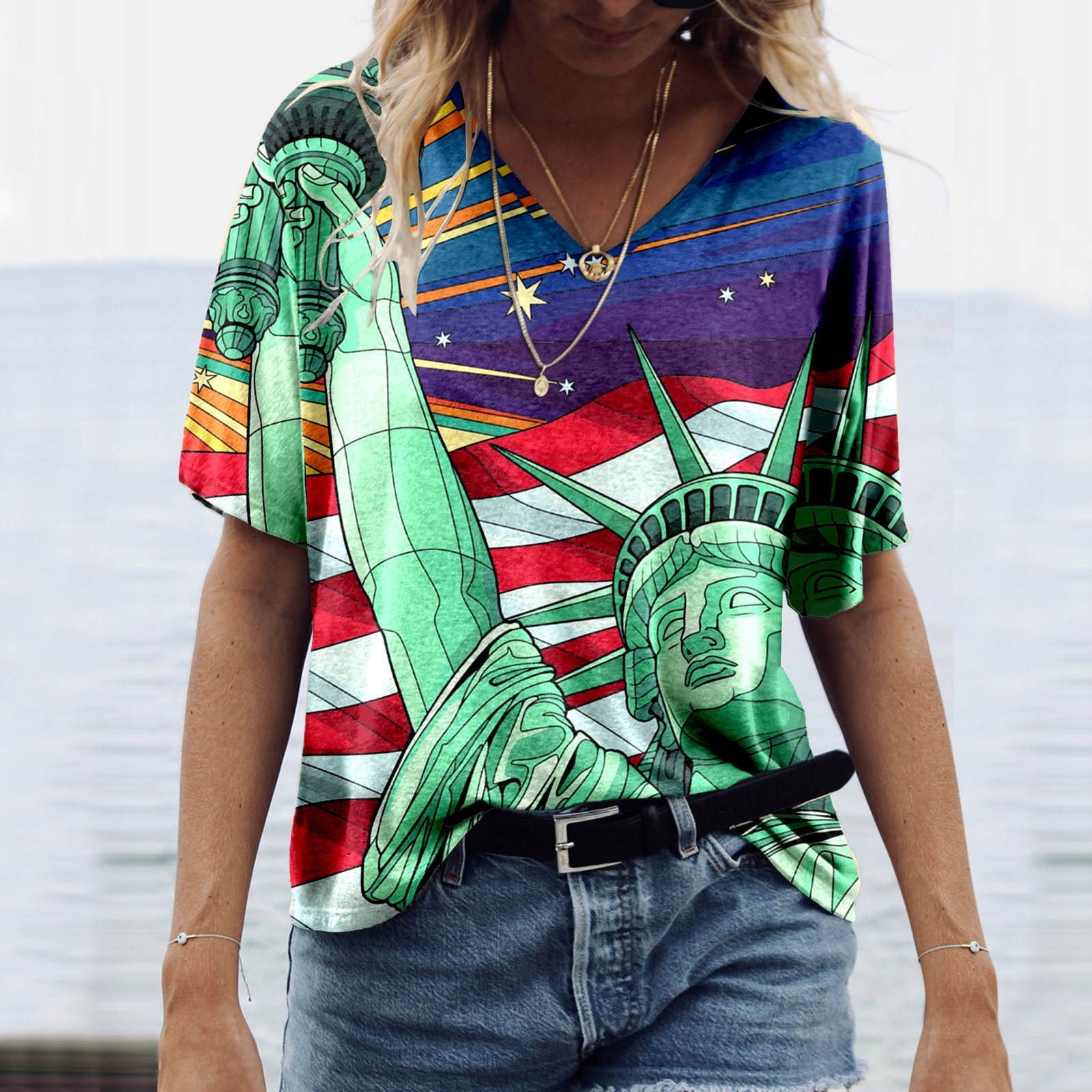 Dyfzdhu Independence Day Shirts for Women American Flag T Shirts 4th of ...