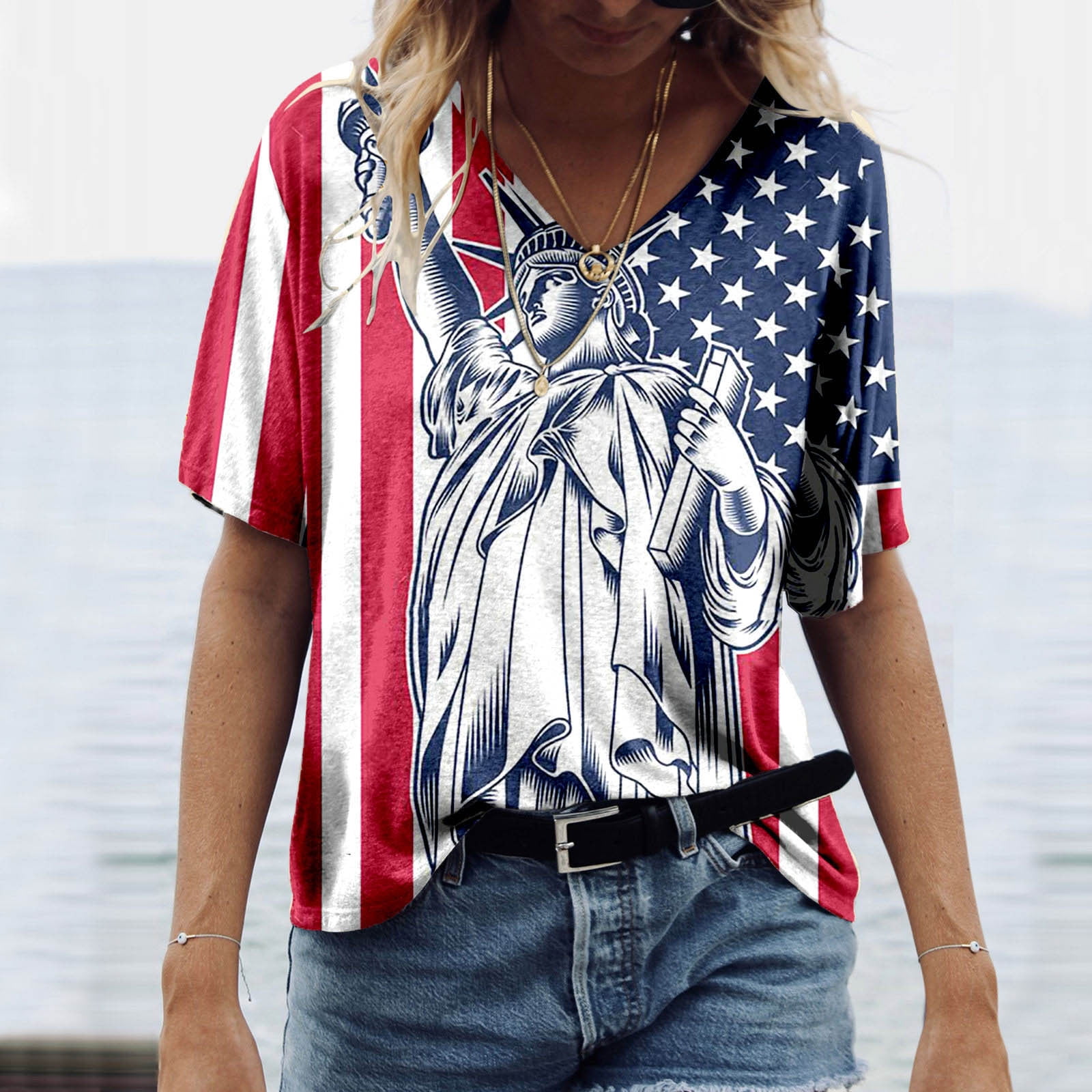 Dyfzdhu Independence Day Shirts for Women American Flag T Shirts 4th of ...