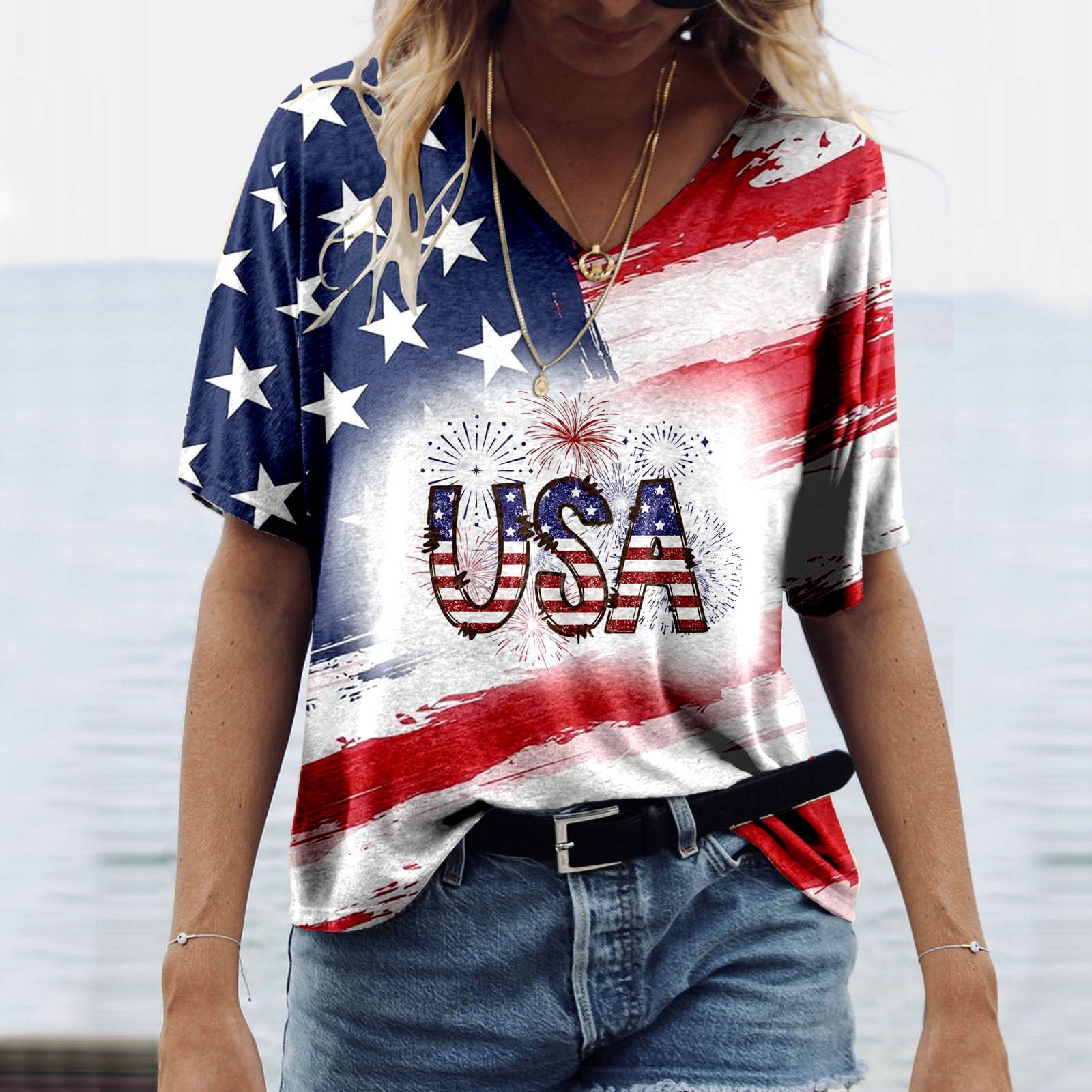 Dyfzdhu Independence Day Shirts for Women American Flag Graphic Tees ...