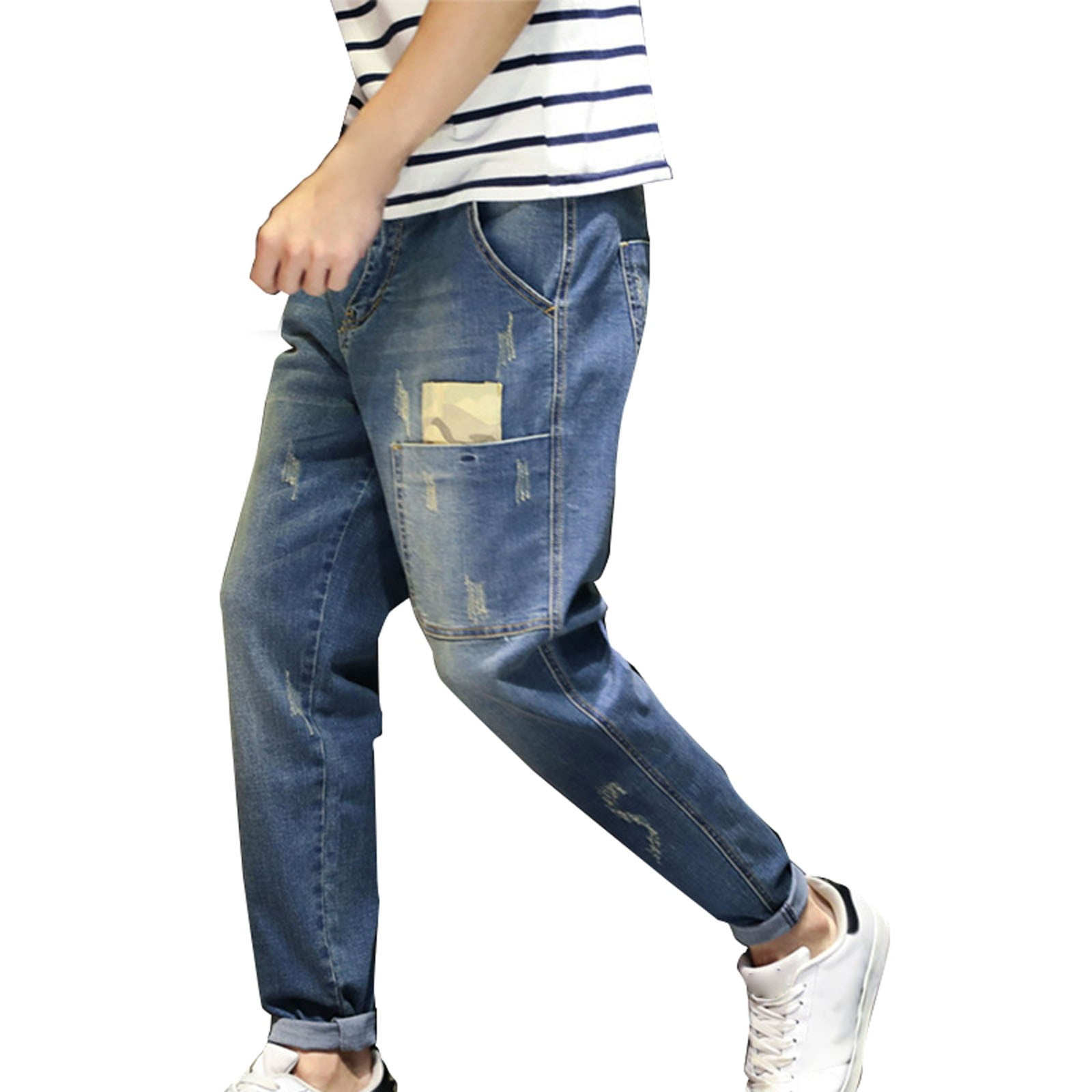 Dyfzdhu Jeans for Men Casual Loose Denim Work Pants Jeans With Cargo ...