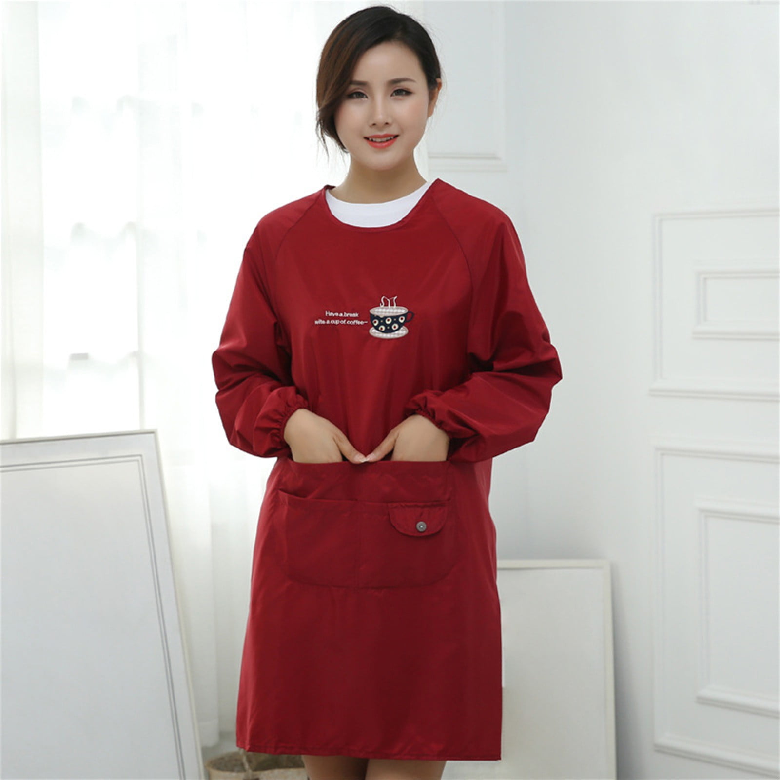 Dyfzdhu Kitchen Cooking Apron Adult Smock Long Sleeved Oil Reverse ...