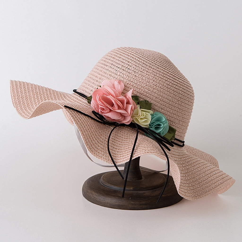 Dyfzdhu Ladies Wide Straw Foldable Travel Flower Sun Hat Summer Beach ...
