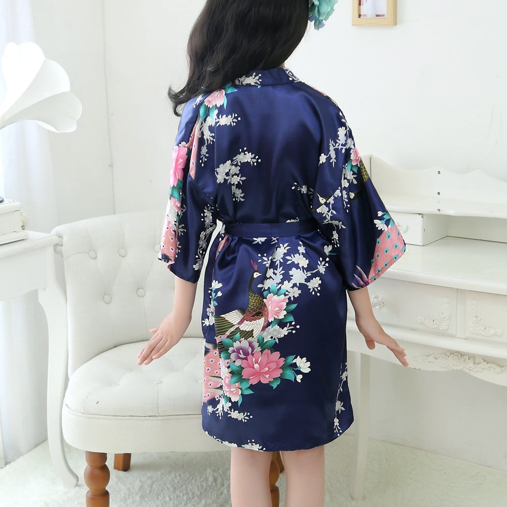 Dyfzdhu Little Girls Satin Robes Toddler Children Girls Flower Printed ...