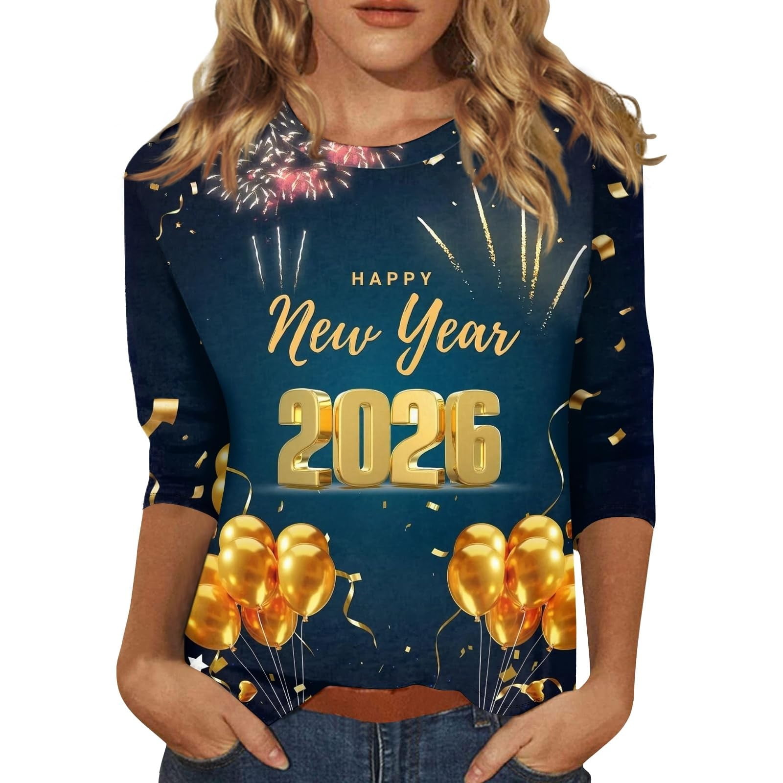 Dyfzdhu Long Sleeve Shirts For Women T Shirt Casual 3/4 Sleeve Graphic ...