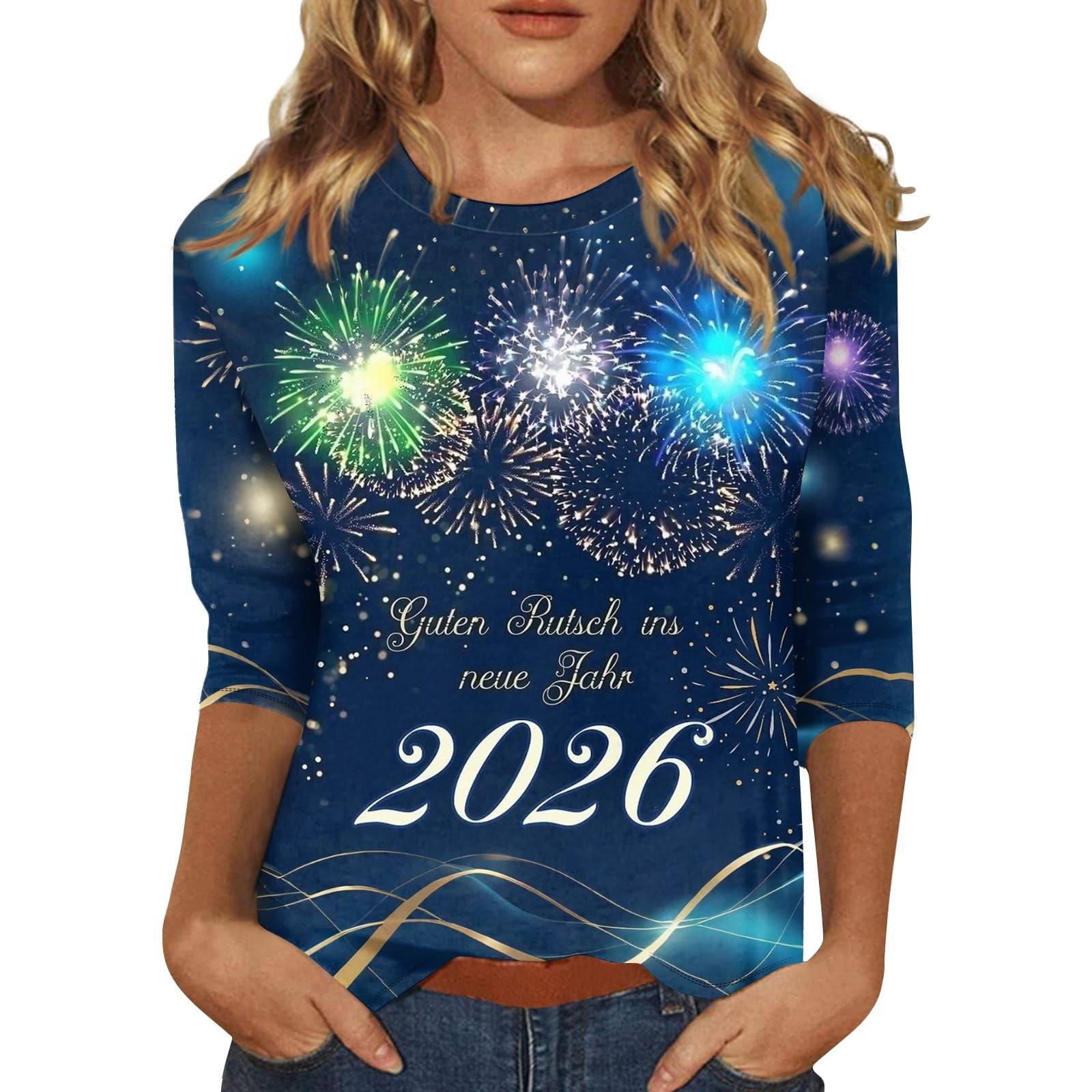 Dyfzdhu Long Sleeve Shirts For Women T Shirt Casual 3/4 Sleeve Graphic ...