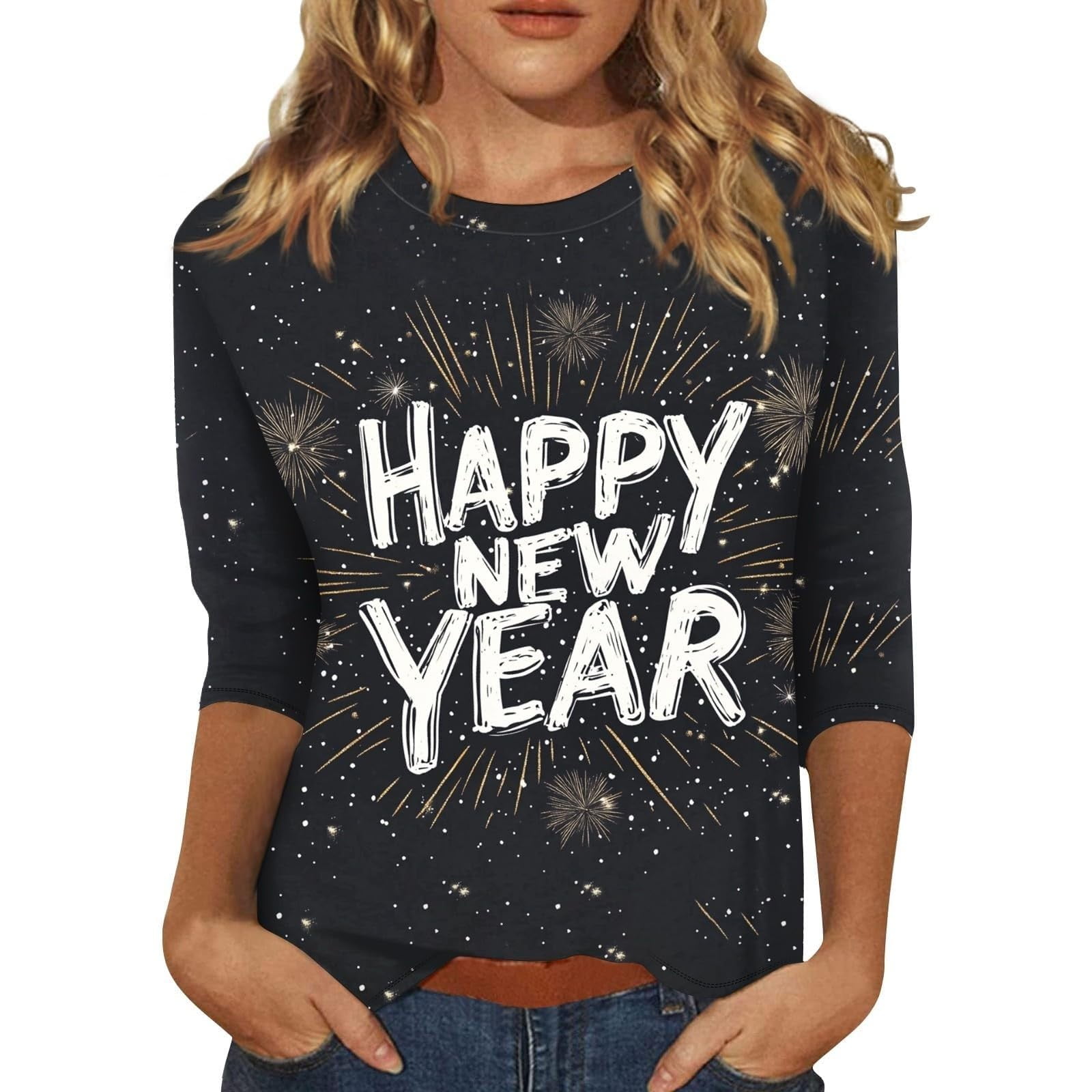 Dyfzdhu Long Sleeve Shirts For Women T Shirt Casual 3/4 Sleeve Graphic ...