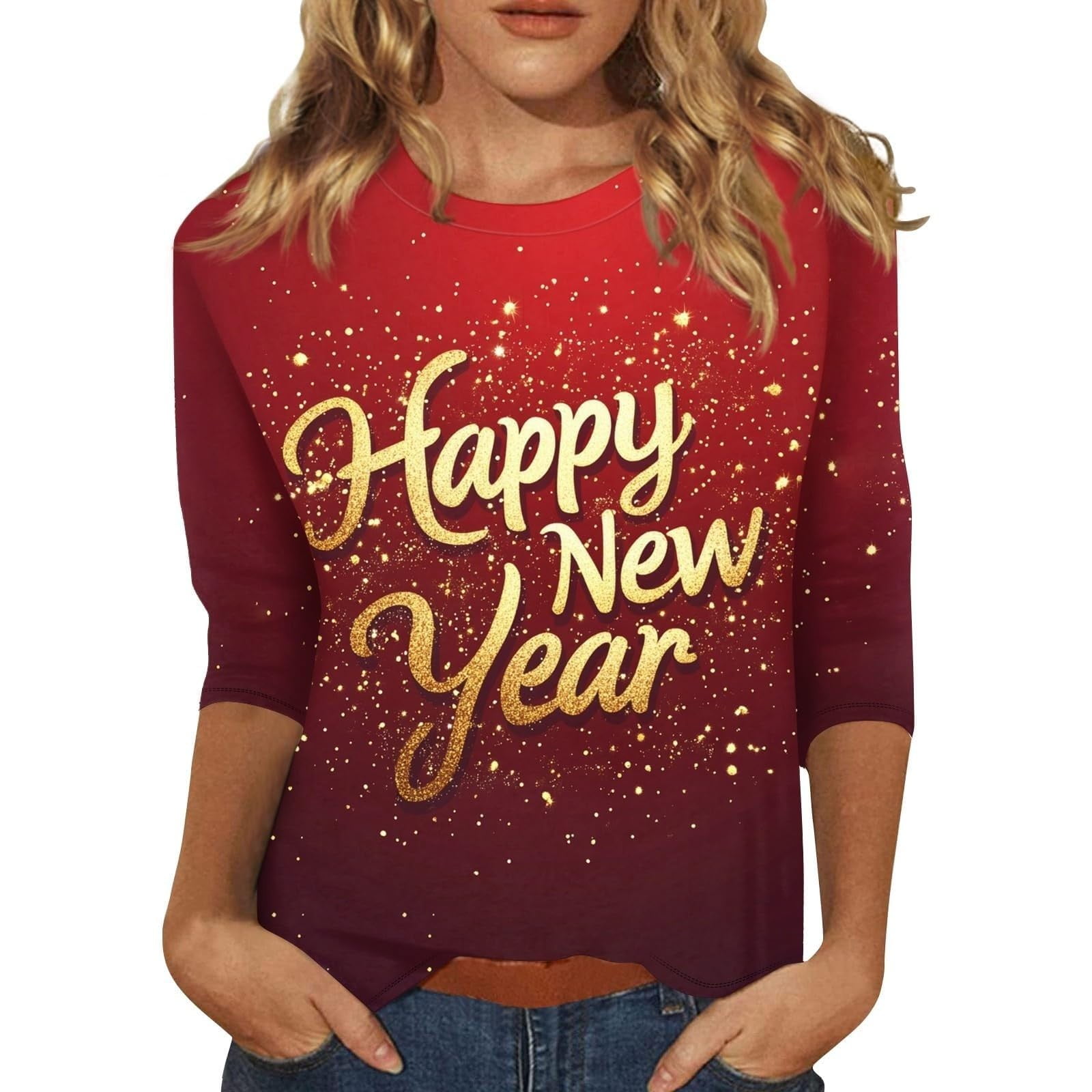 Dyfzdhu Long Sleeve Shirts For Women T Shirt Casual 3/4 Sleeve Graphic ...