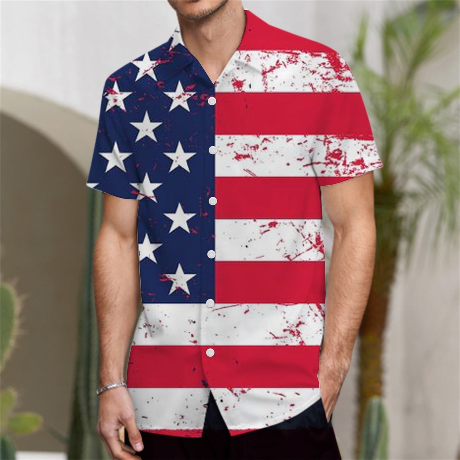 Dyfzdhu Mens American Flag Print Short Sleeve Button Down Shirts 4Th of ...