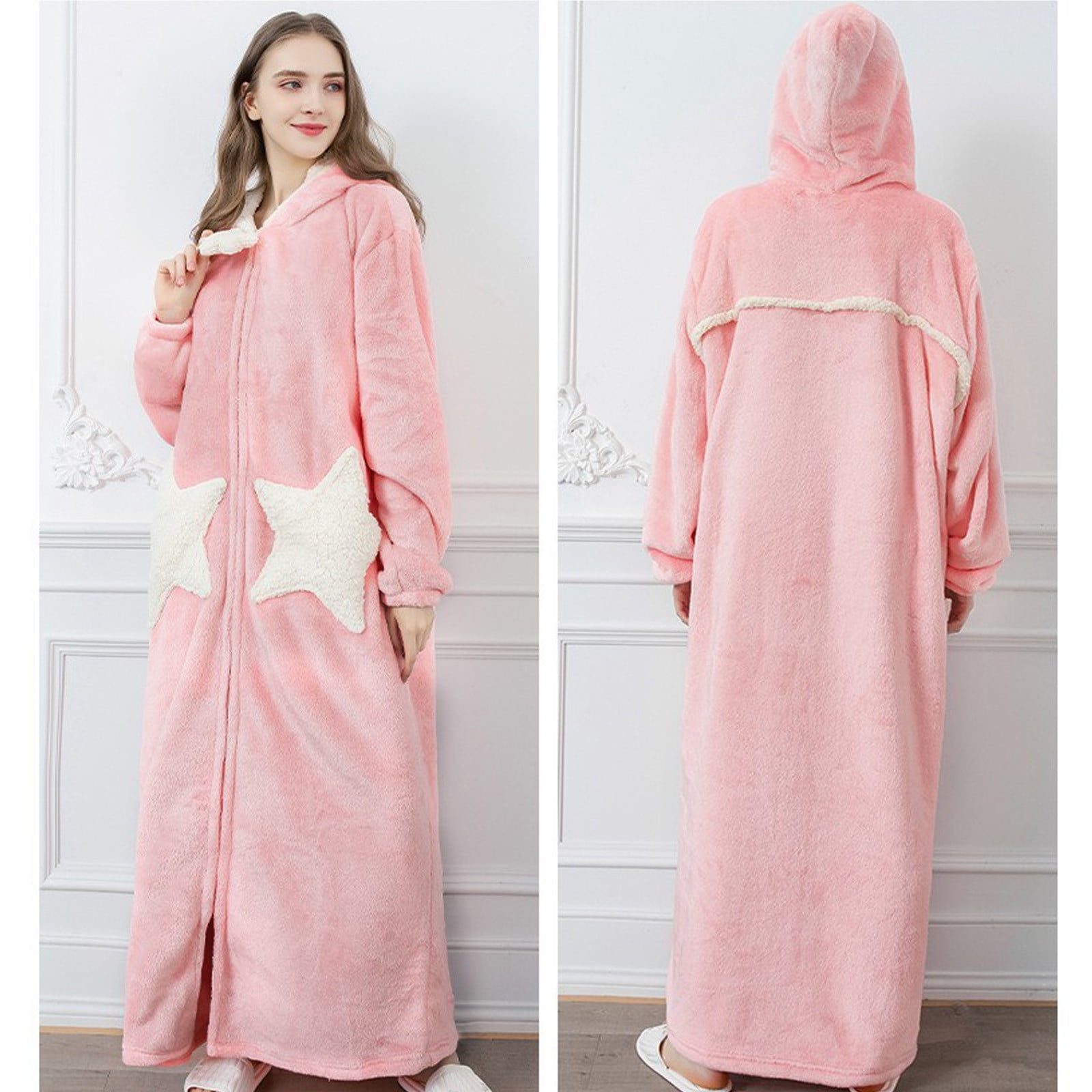 Dyfzdhu Nightgowns for Women Fleece Robe Soft Plush Bathrobe Fluffy ...
