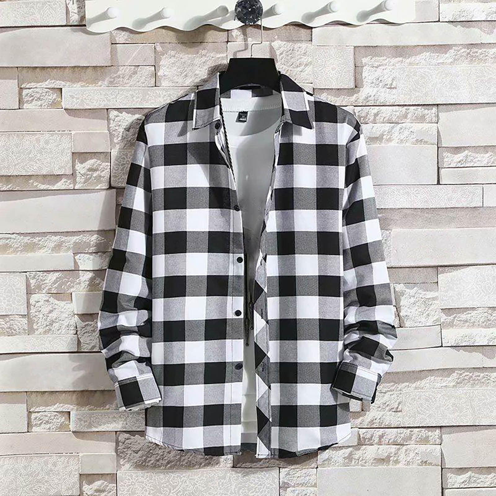 Dyfzdhu Plaid Shirts for Men Casual Fall Shirt Lapel Button Long Sleeve ...