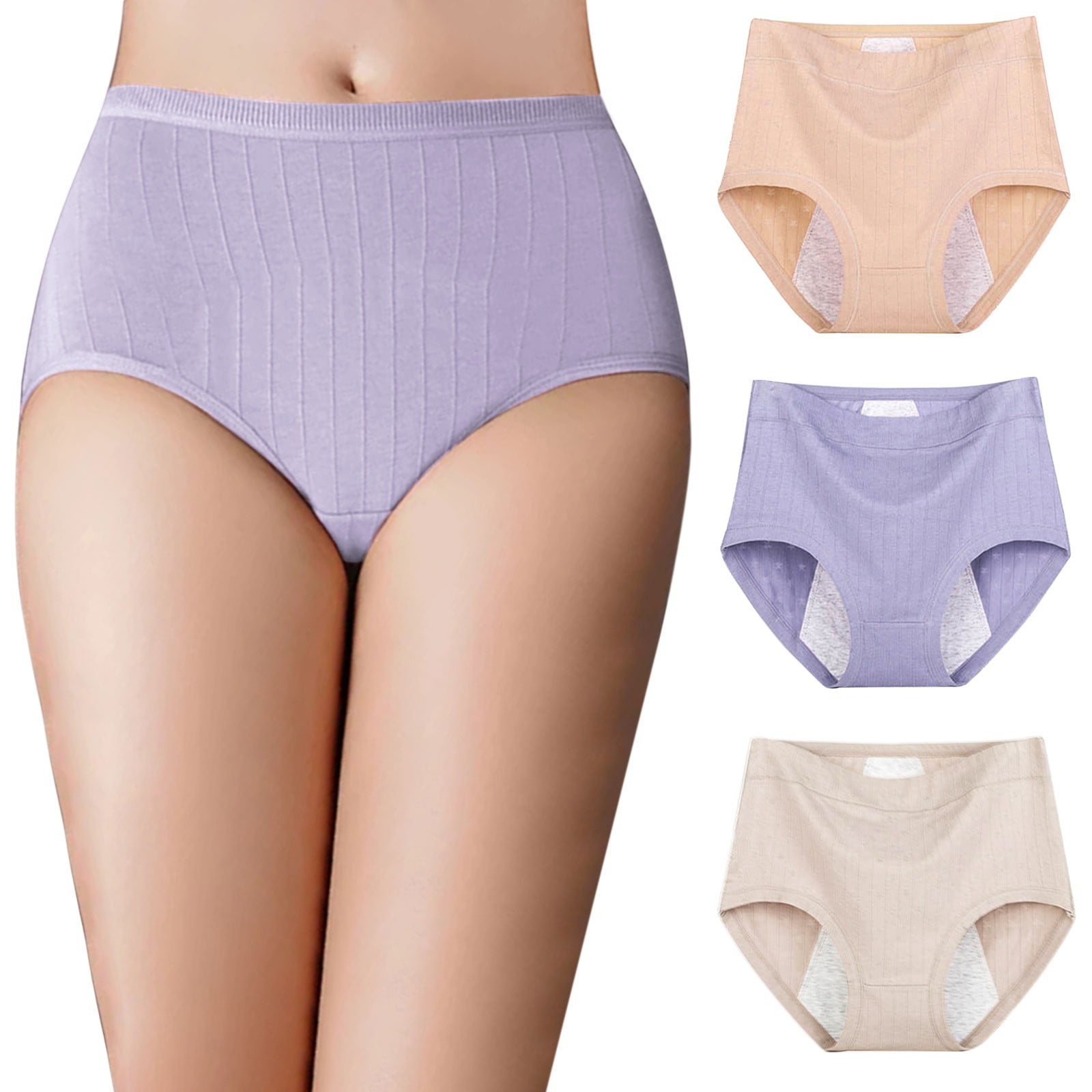 Dyfzdhu Plus Size Period Underwear for Women 3 Pack High Waisted Absorbency Cotton Panties Teens ...