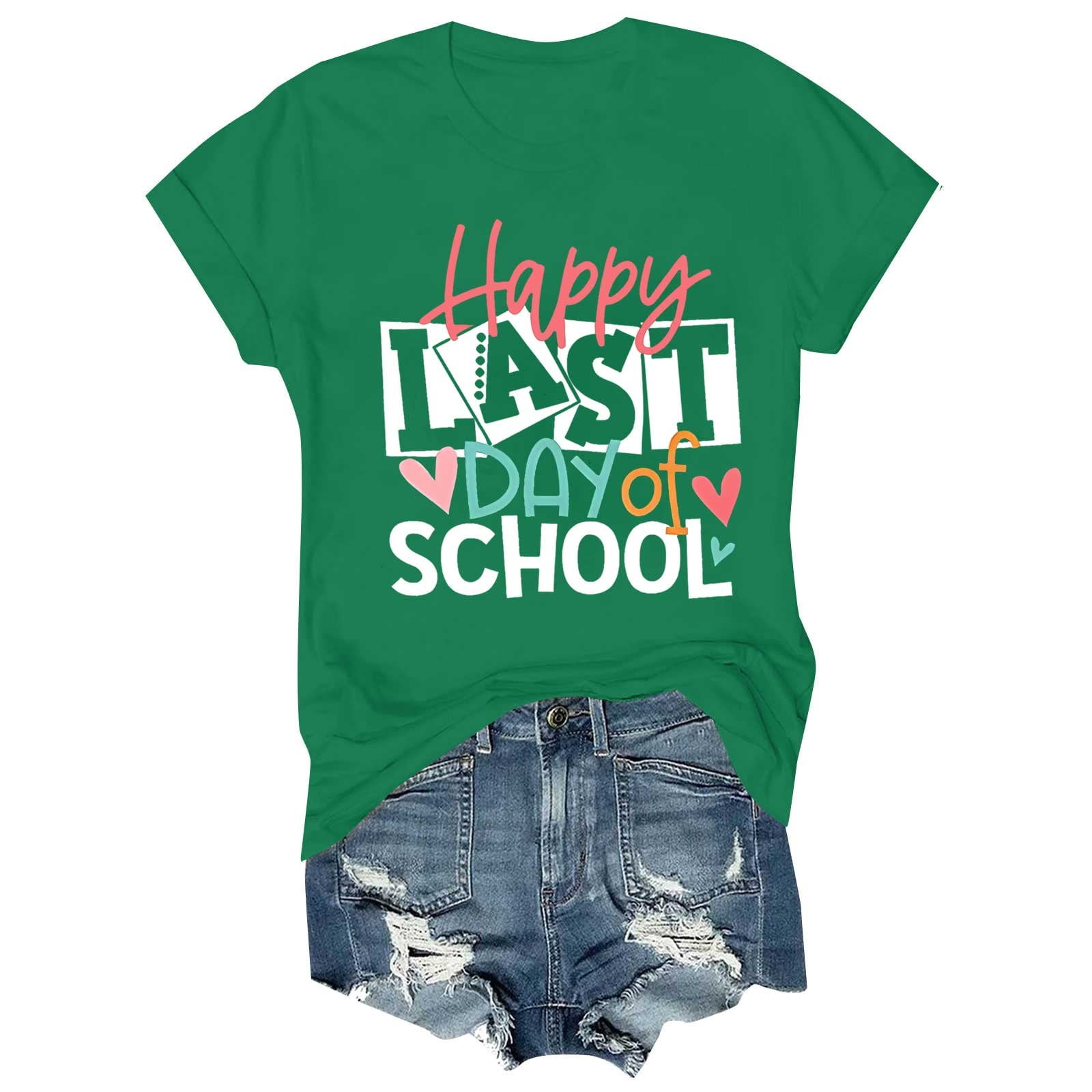 Dyfzdhu Plus Size T Shirts for Women Last Day Of School Teacher Shirt ...