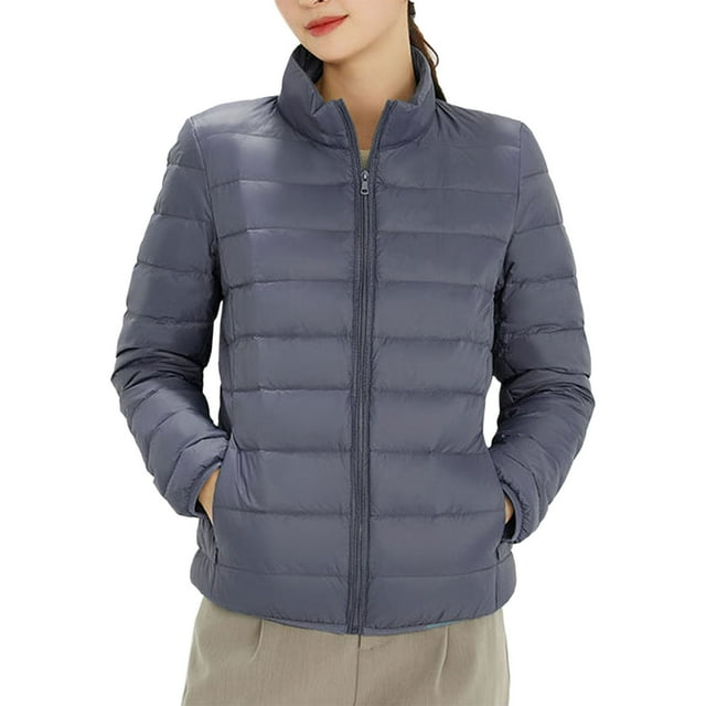 Dyfzdhu Puffer Jacket Women Plus Size Lightweight Long Sleeve Zipper ...