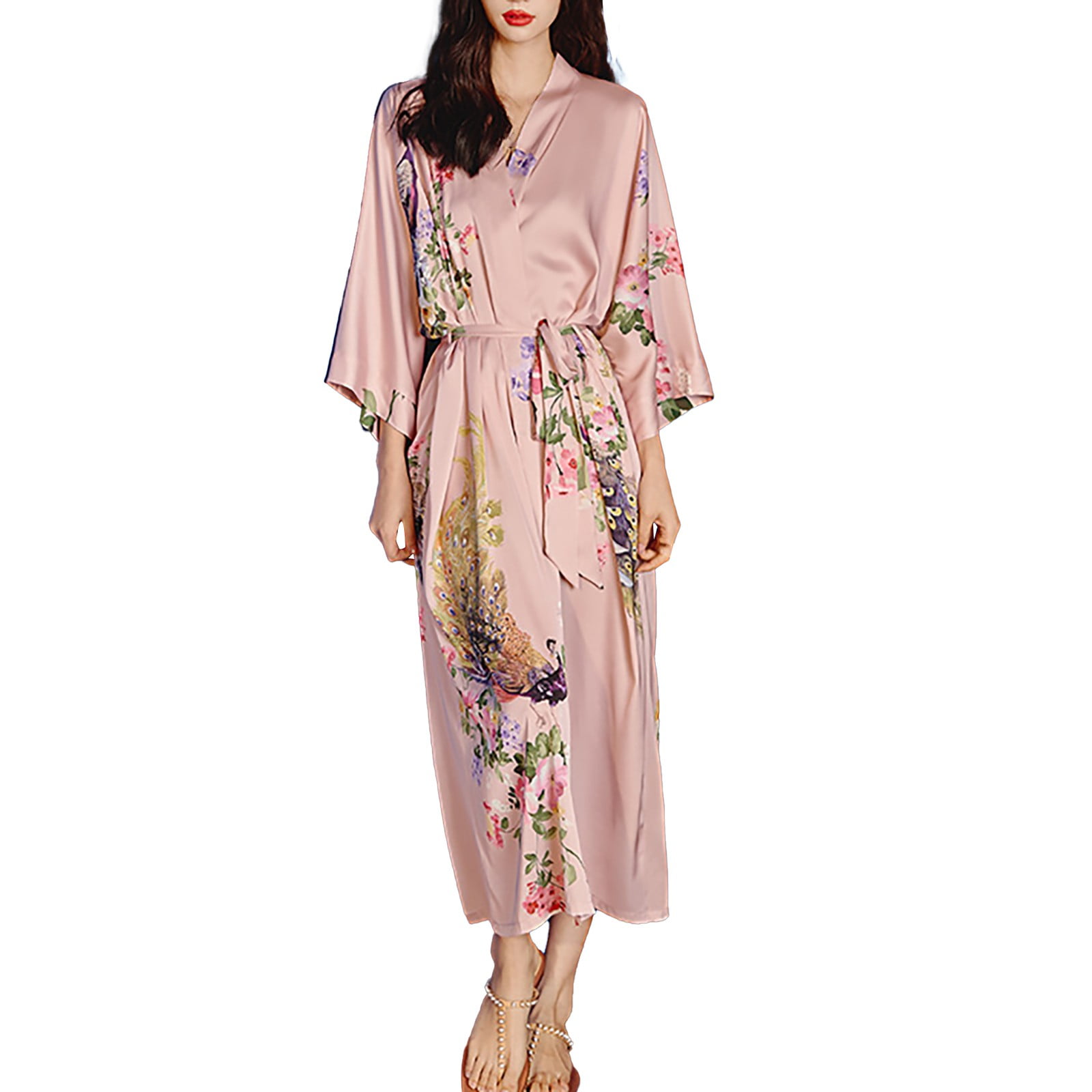 Dyfzdhu Robes for Women Satin Pajamas Seven Sleeve Cool Feeling Floral ...