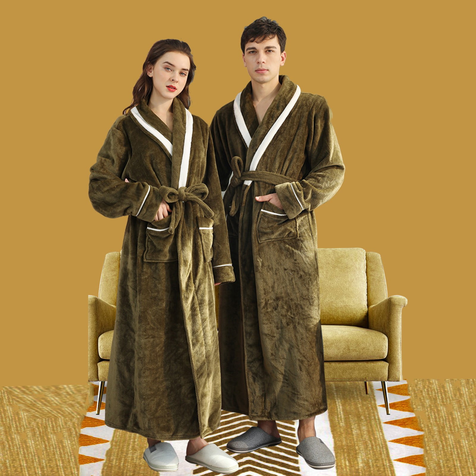 Dyfzdhu Robes for Women Unisex Bathrobe Pocket Breathable Flannel Long ...