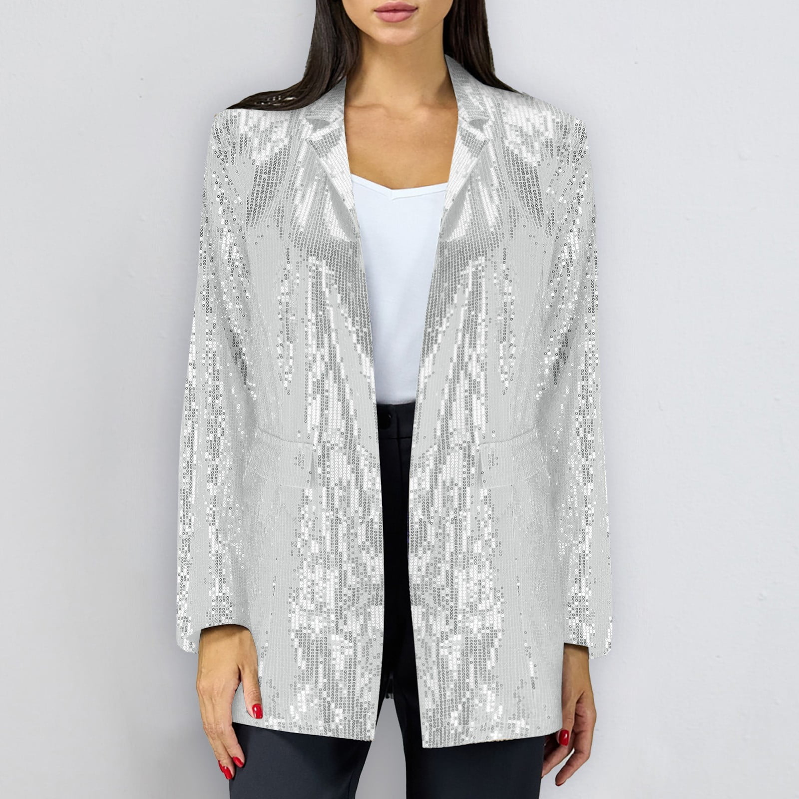 Dyfzdhu Sequin Blazers For Women Long Sleeve Solid Color Shiny Party ...