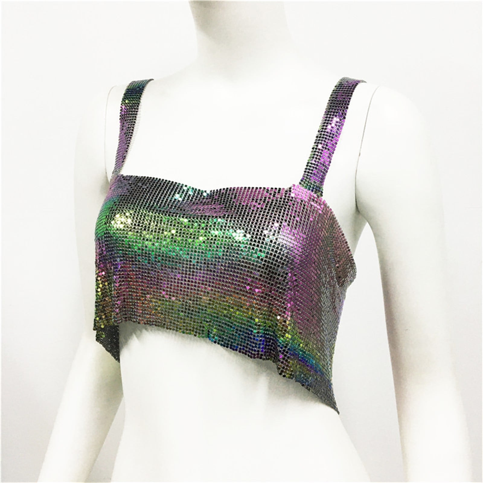 Dyfzdhu Sequin Tank Tops For Women Sexy Shiny Rhinestone Top Crop