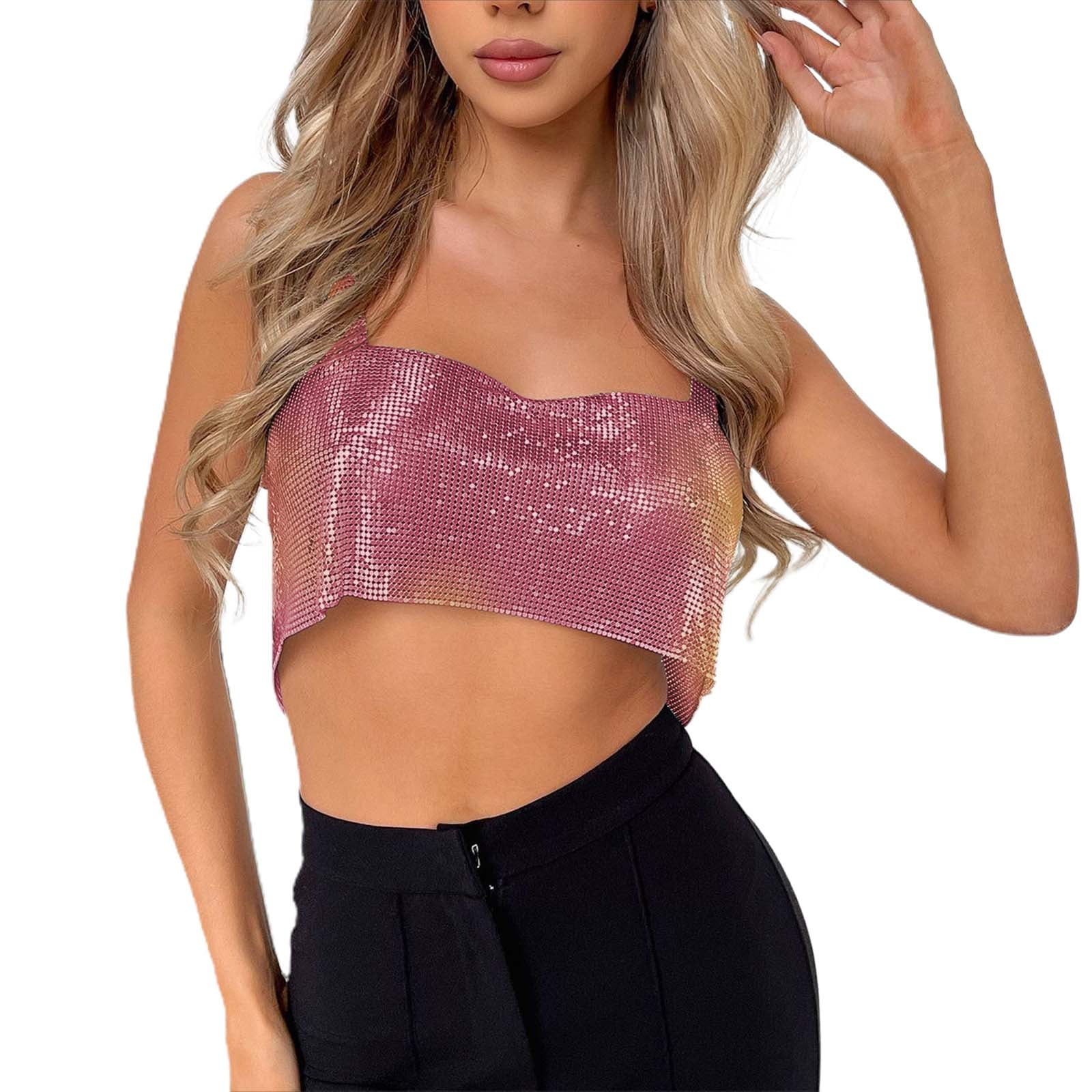 Dyfzdhu Sequin Tank Tops For Women Sexy Shiny Rhinestone Top Crop