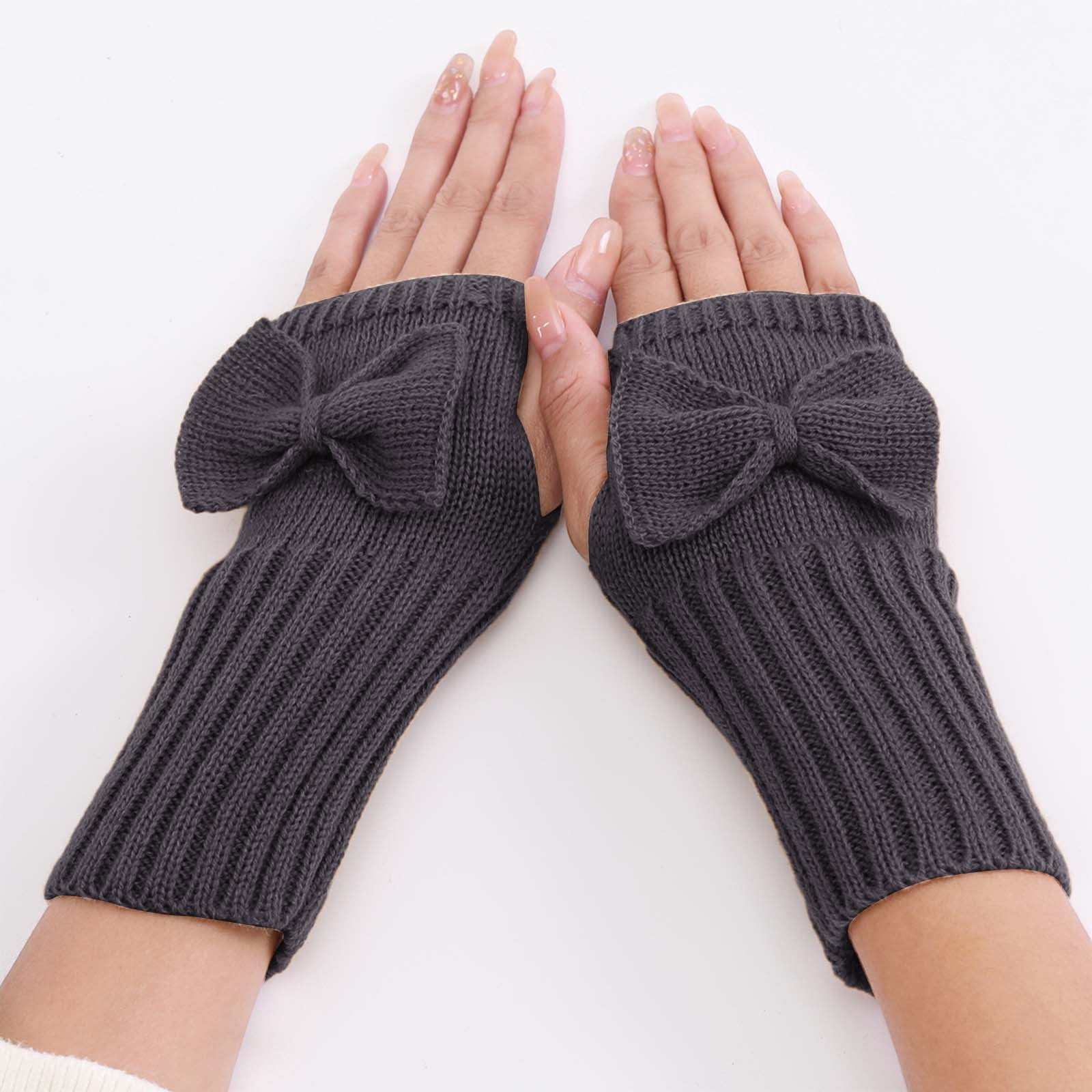 Dyfzdhu Short Bow Gloves Fall Winter Women Cute Wrist Knitted Wool Warm ...