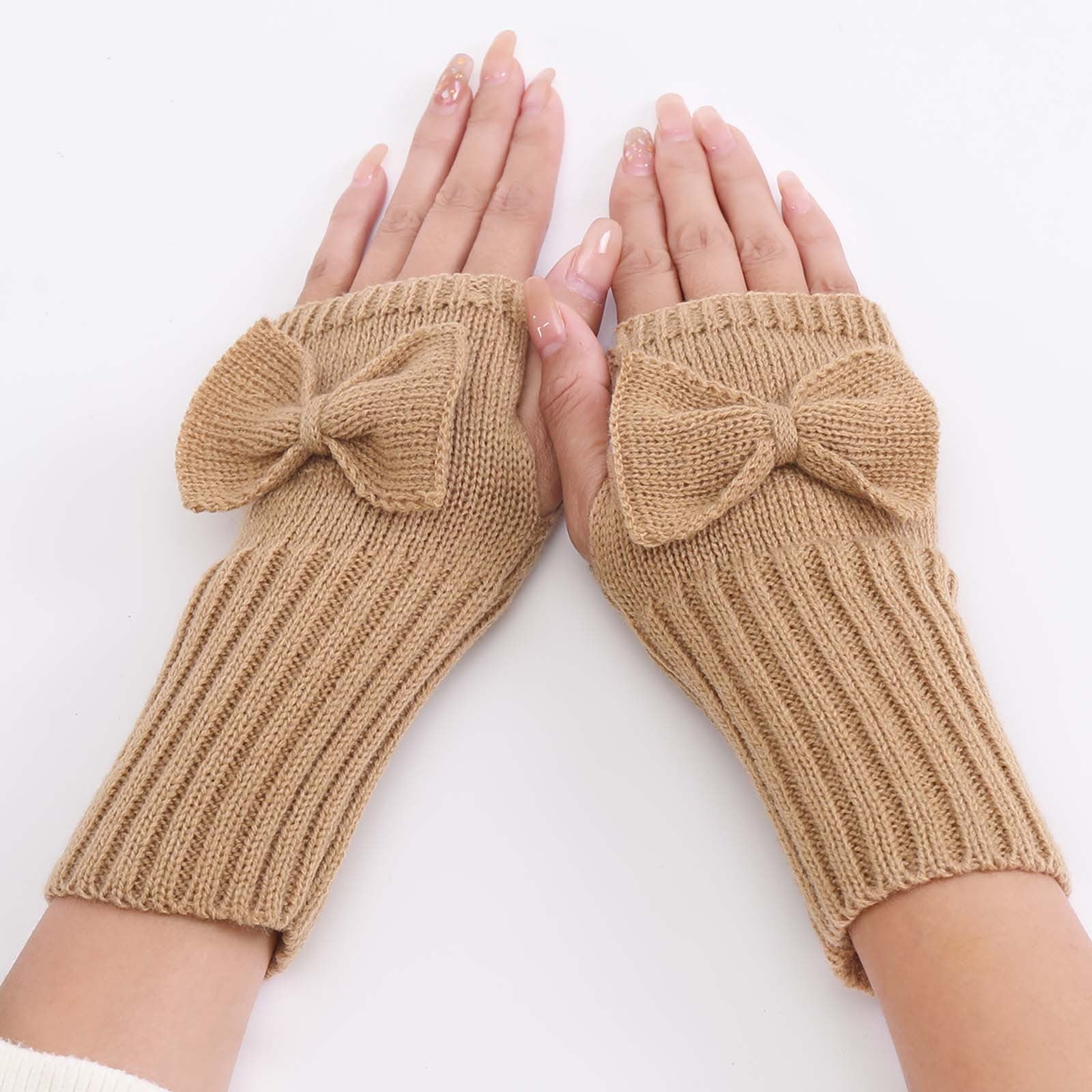 Dyfzdhu Short Bow Gloves Fall Winter Women Cute Wrist Knitted Wool Warm ...