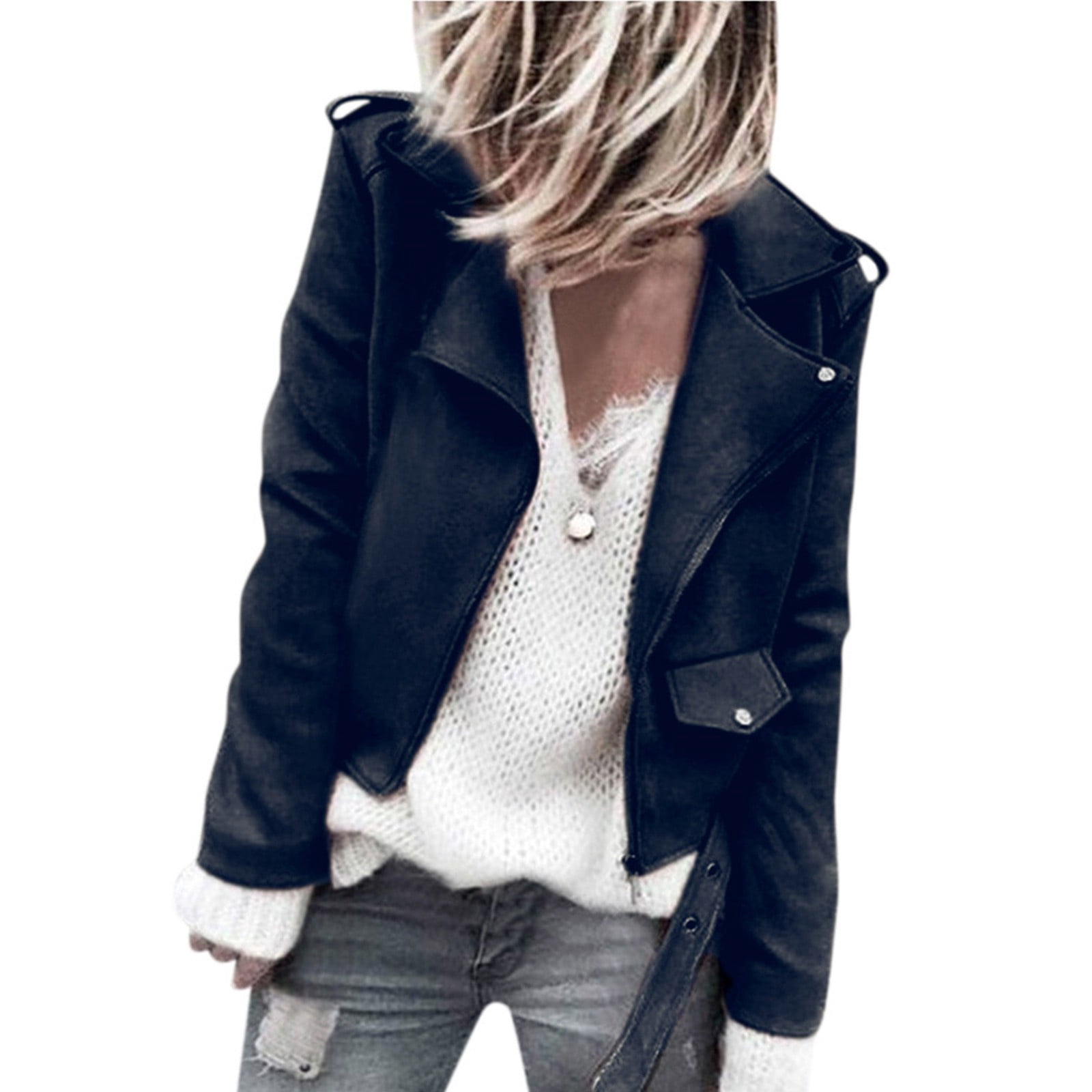Dyfzdhu Suede Jackets for Women Trendy Casual Spring Fall Slim Fit ...