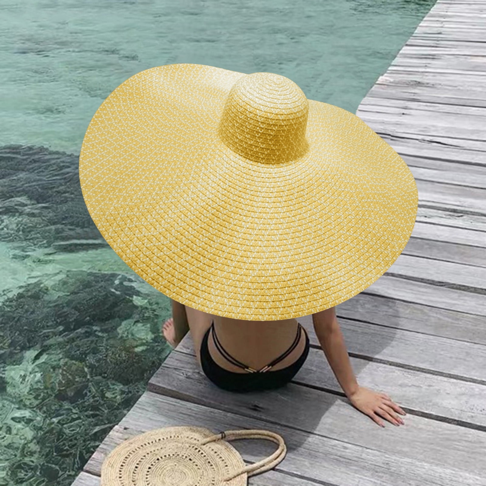 Dyfzdhu Summer Straw Hats Fashion Large Sun Hat Beach Anti-Uv Sun ...