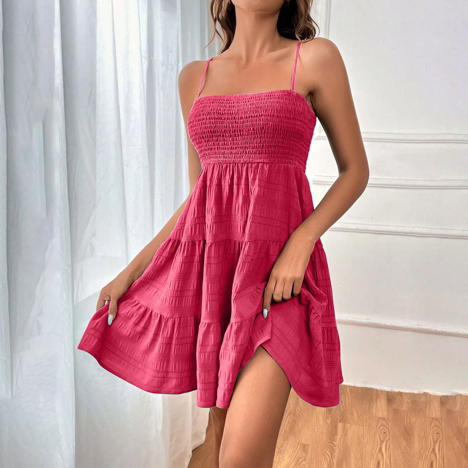 Dyfzdhu Summer Dresses for Women 2024, Spaghetti Strap Smocked A-Line ...