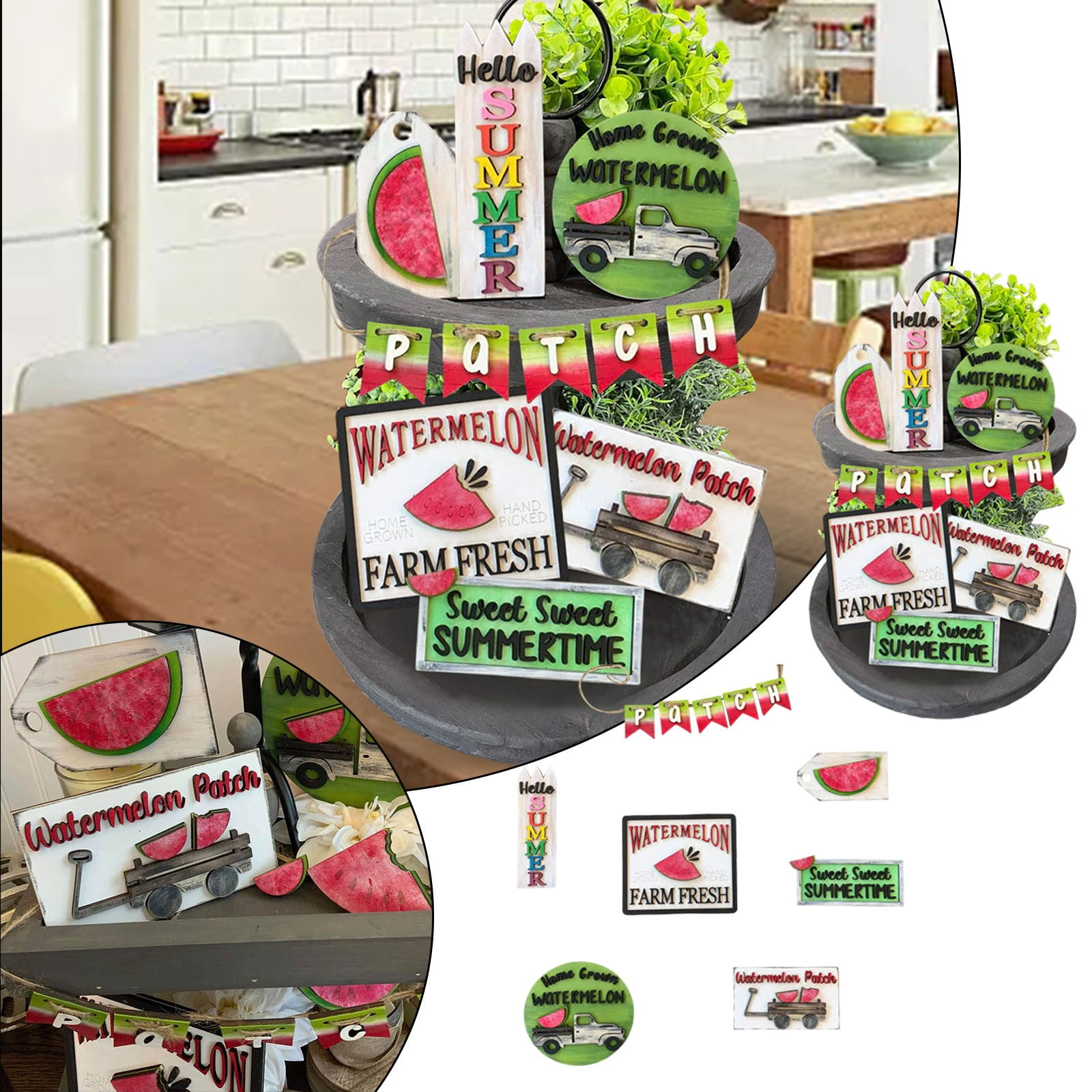 Dyfzdhu Summer Tiered Tray Decor Watermelon Pattern Decorative Tray Set ...