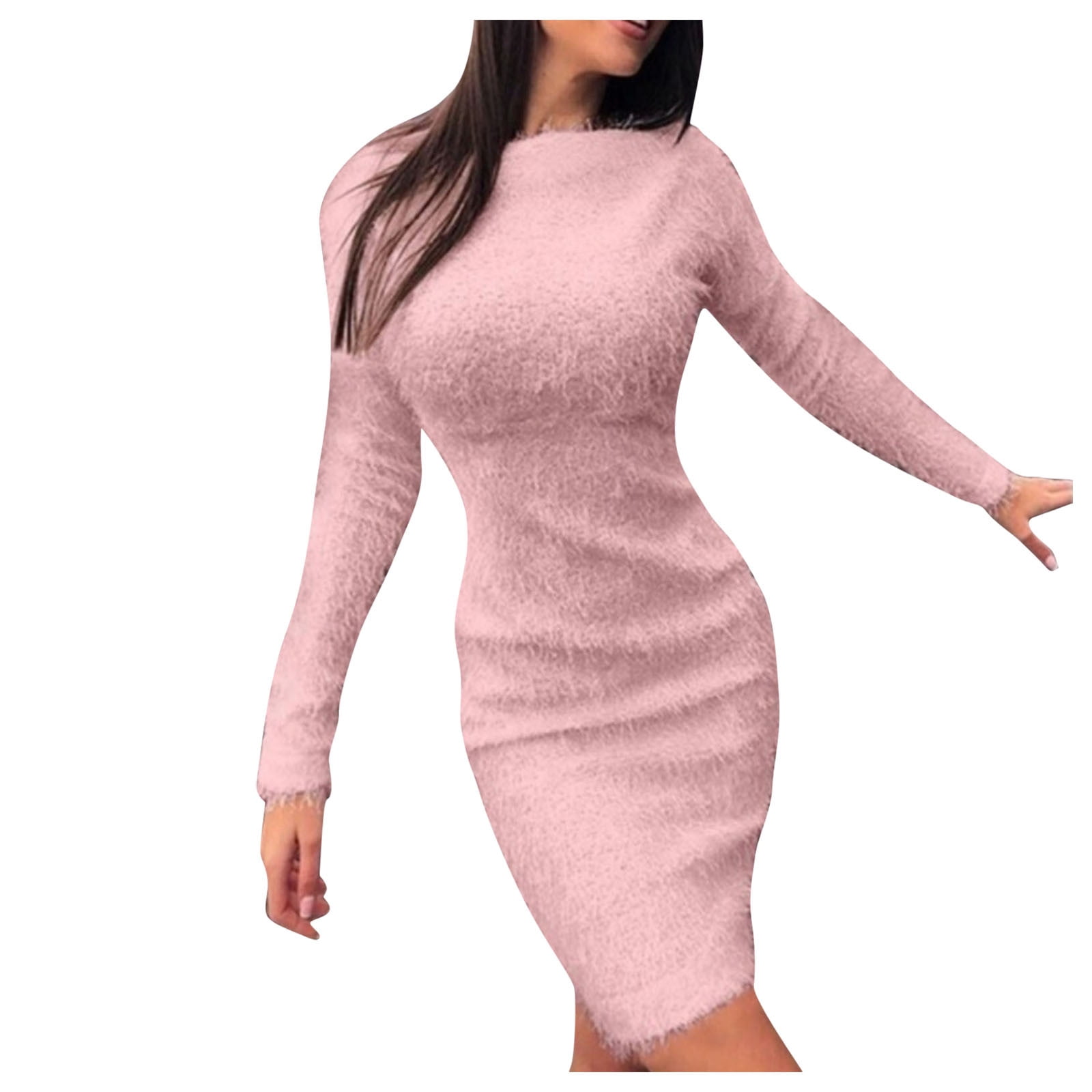 Dyfzdhu Sweater Dresses for Women Fall Winter Knit Crew Neck Long ...