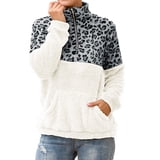 Dyfzdhu Sweatshirt For Women Leopard Print Sweater Stitching 1/4 Zipper ...