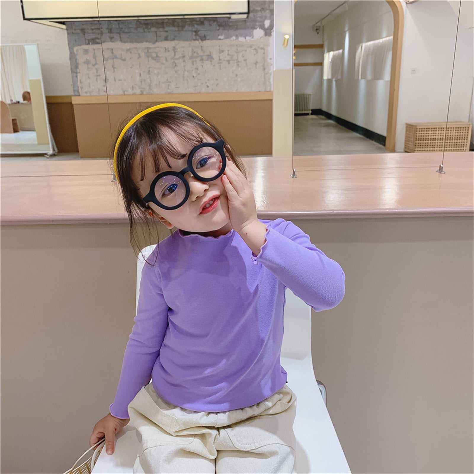 Dyfzdhu Toddler Girl Solid Color T Shirt Wavy Selvedge Long Sleeve Crew ...