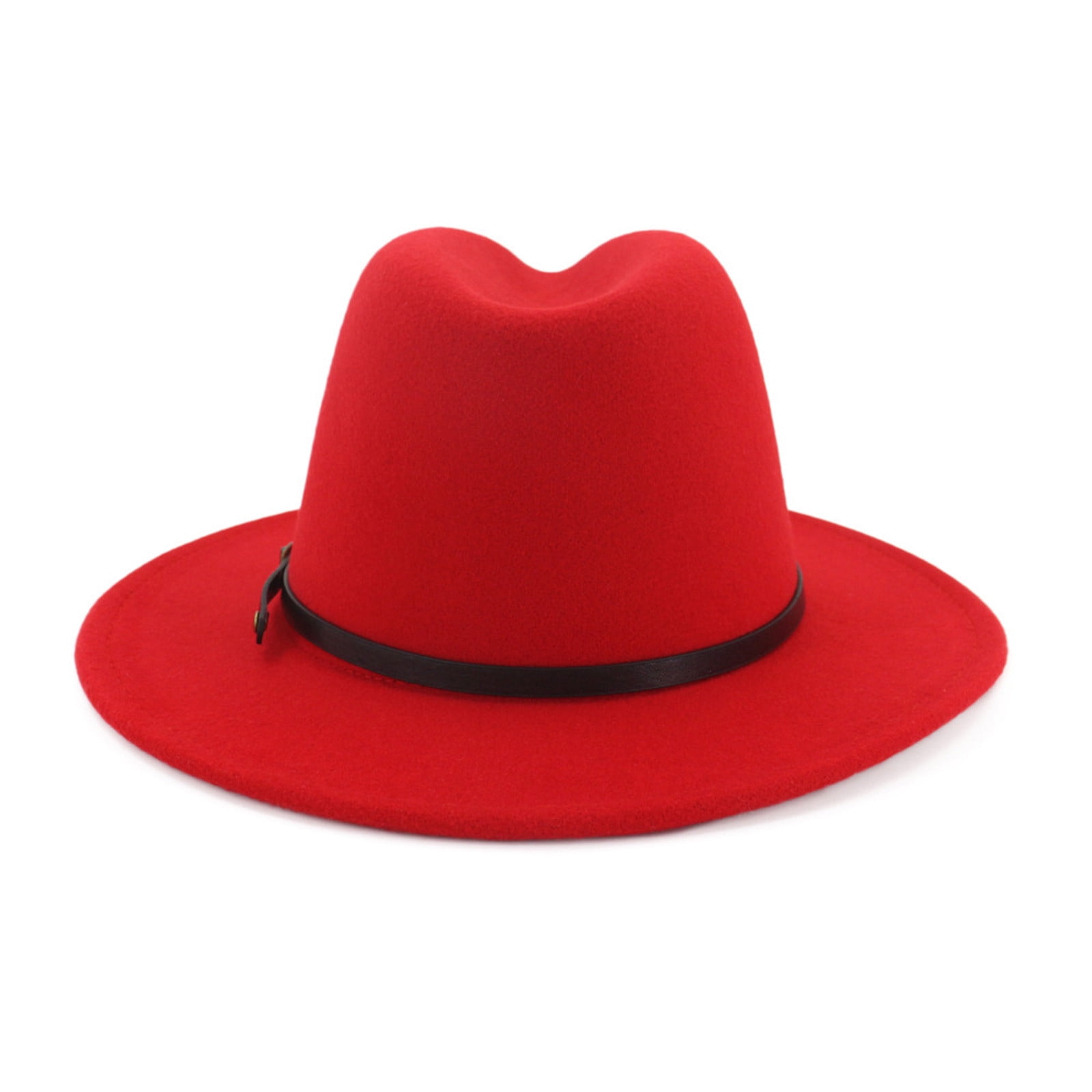 Dyfzdhu Two Tone Red Bottom Wide Wool Fedora Hat Panama Casual Jazz ...