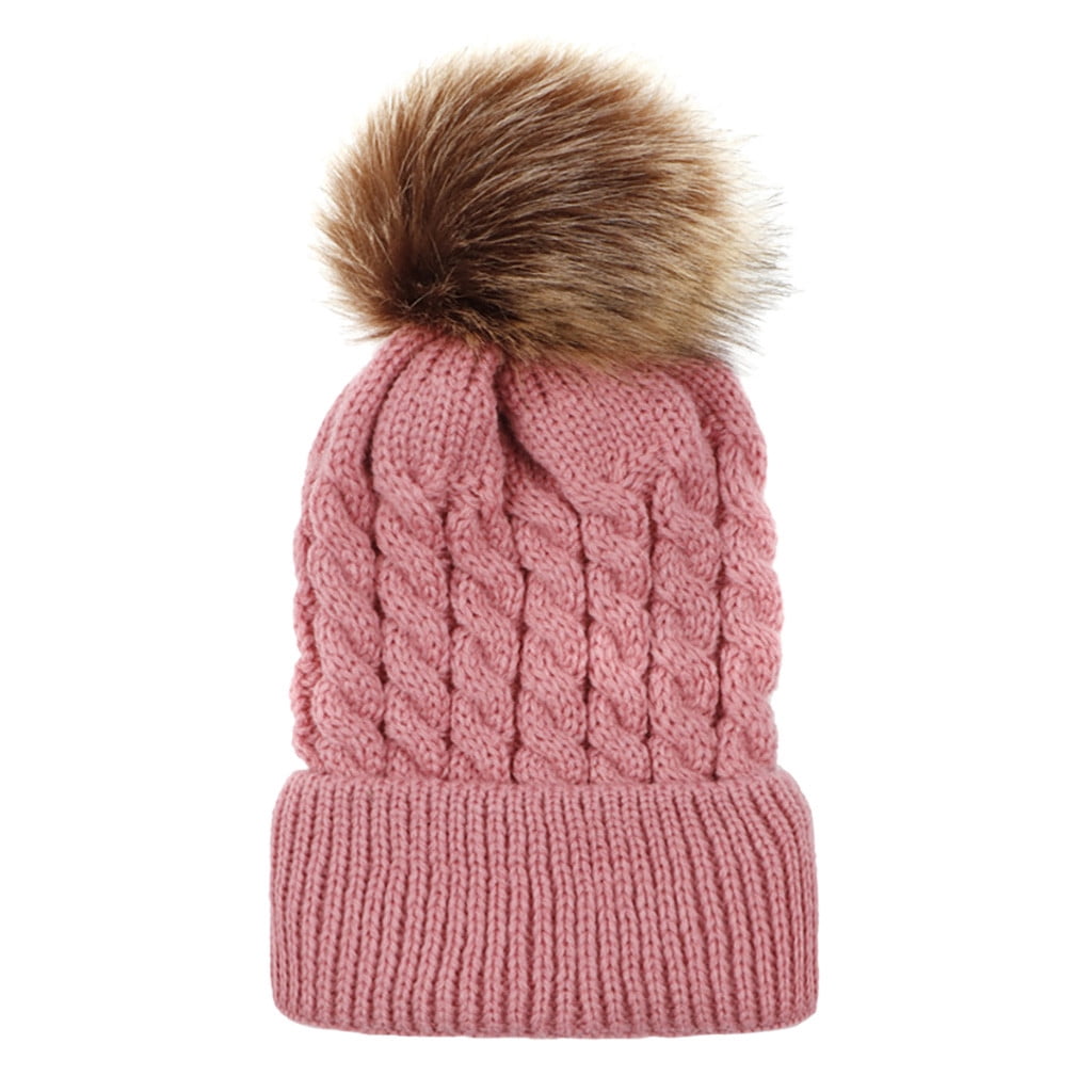 Dyfzdhu Unisex Keep Arm Baby Hairball Wool Cap Lnit Children Ear Pink ...