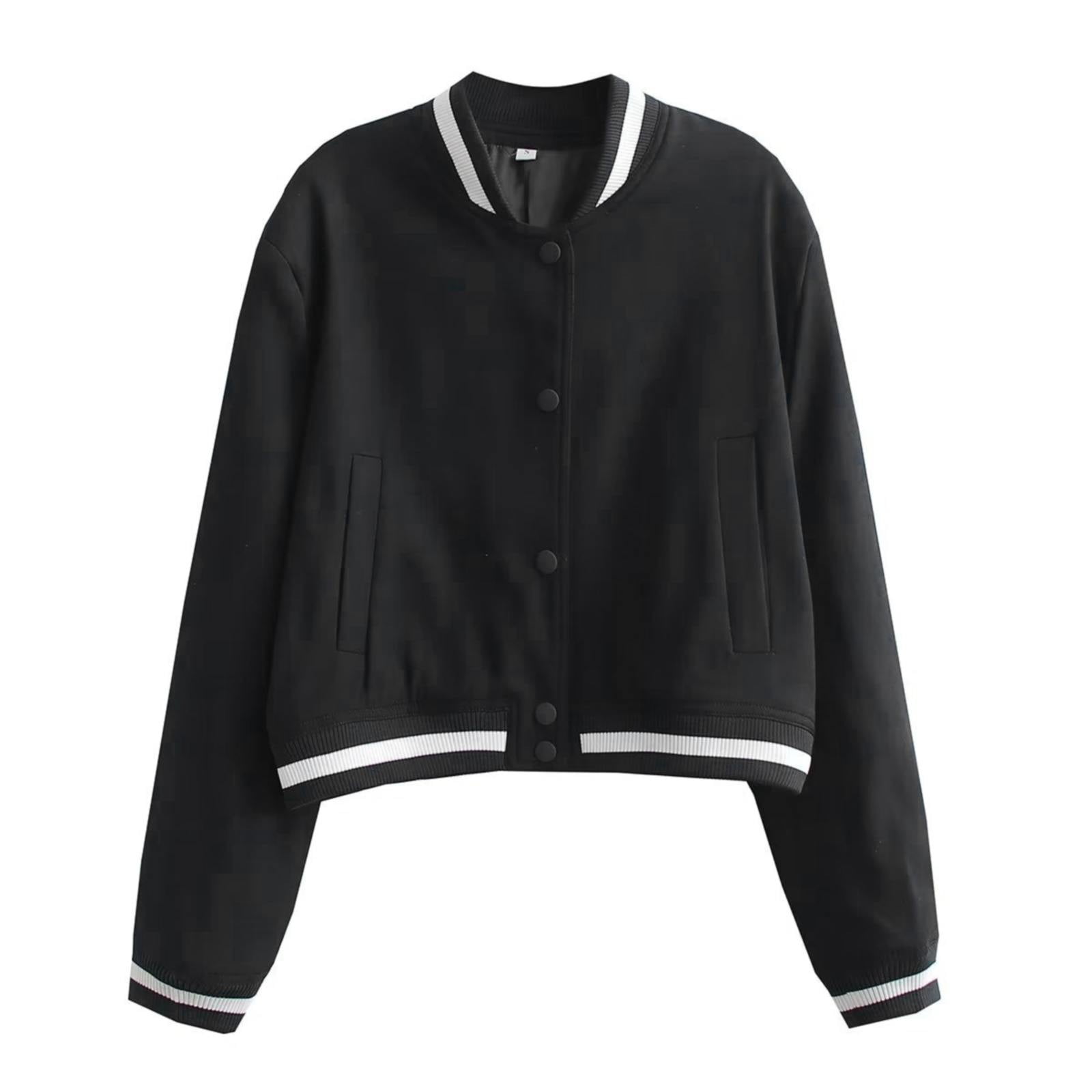 Dyfzdhu Varsity Jacket Women Casual Lightweight Classic Button Sports ...