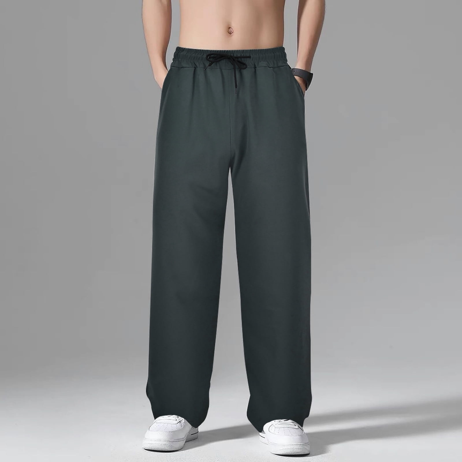 Dyfzdhu Wide Leg Pants for Men Big and Tall Drawstring Loose Fit Casual ...