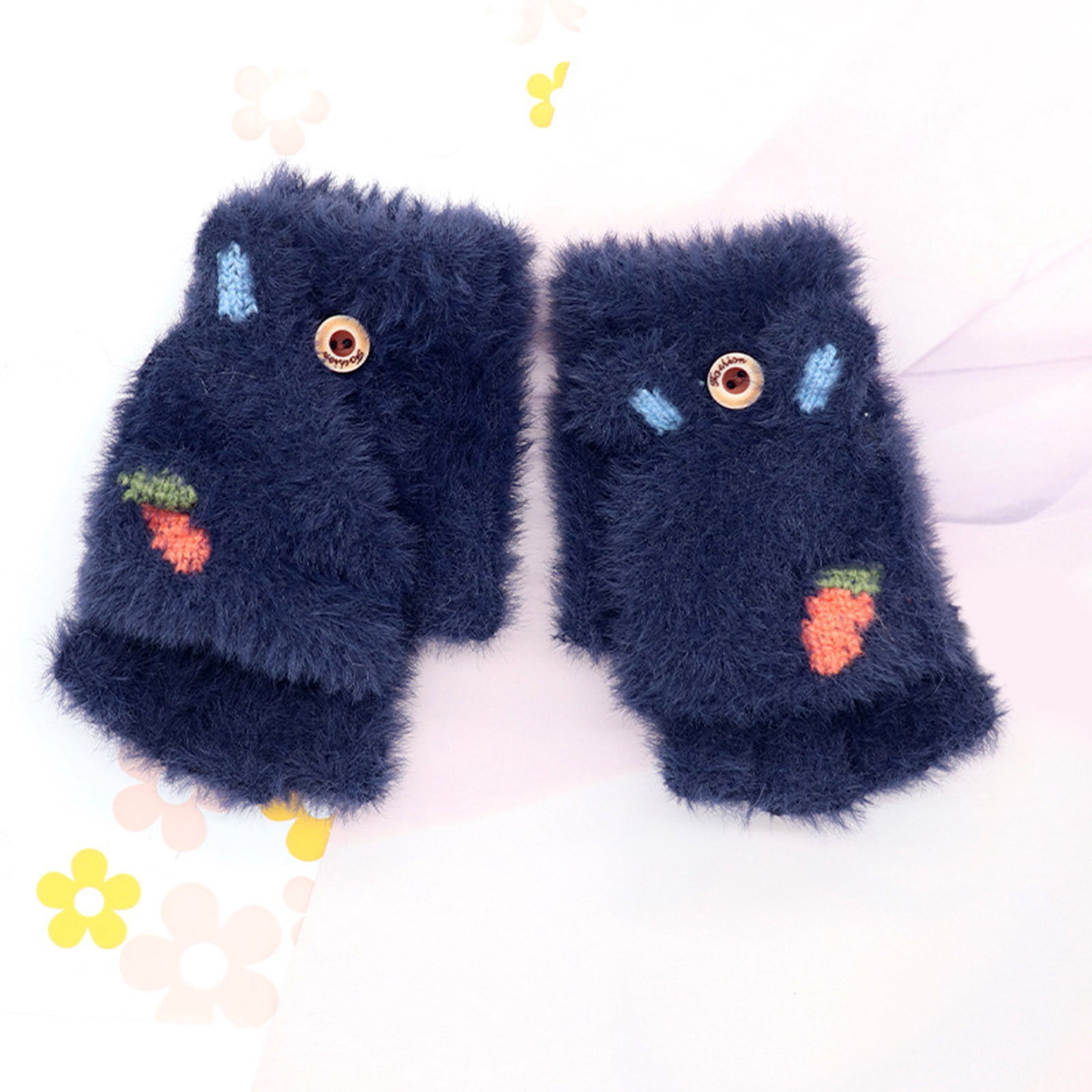 Dyfzdhu Winter Carrot Gloves Plush Half Finger Flip Warm Knit Kids ...