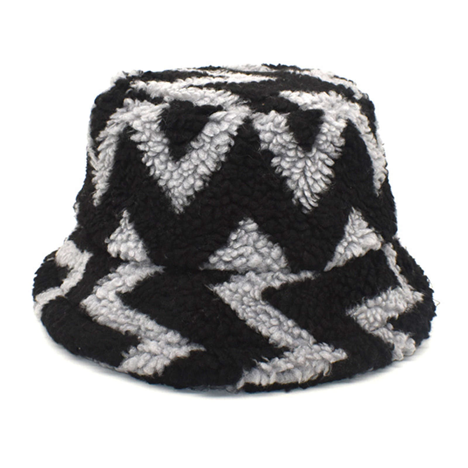Dyfzdhu Winter Electric Ripple Lamb Wool Bucket Hat Jacquard Fashion ...