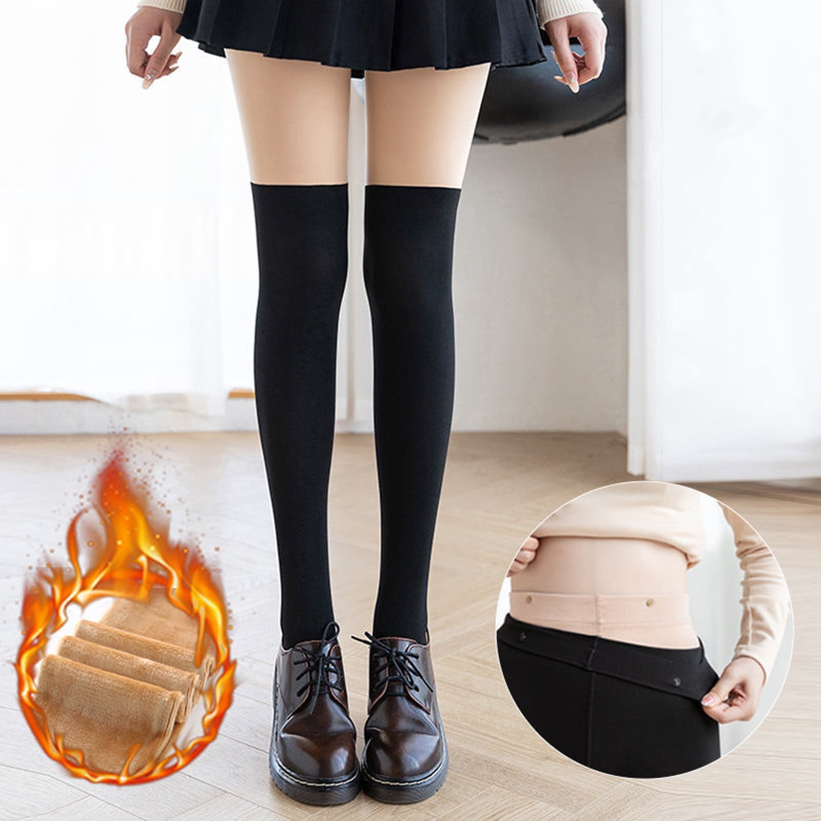 Dyfzdhu Woman 3-in-1 Tights Splicing Knee Length Bareleg Artifact Fuzzy ...