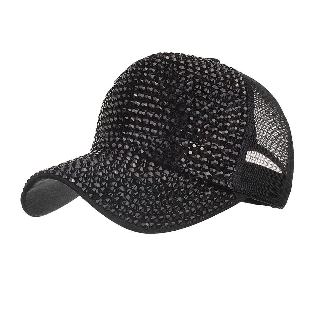 Dyfzdhu Women Baseball Caps Adjustable Trendy Shiny Rhinestone Beach ...