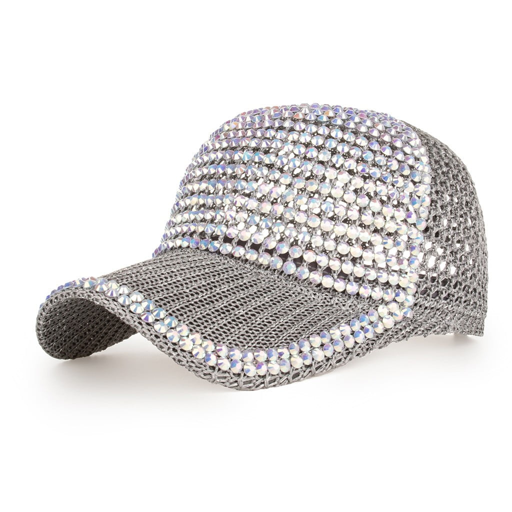 Dyfzdhu Women Baseball Caps Adjustable Trendy Shiny Rhinestone Beach ...