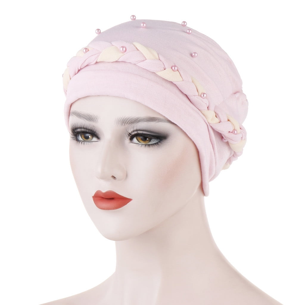 Dyfzdhu Women Beading Braid India Hat Muslim Ruffle Cancer Chemo Beanie ...