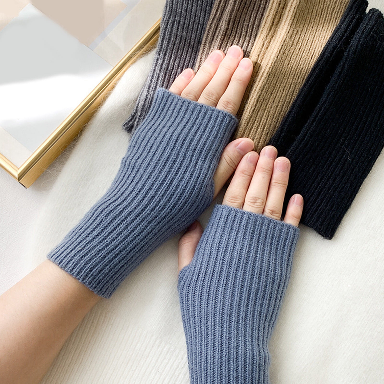 Dyfzdhu Women Cute Fall Winter Solid Color Knitted Half Knitted Woolen ...