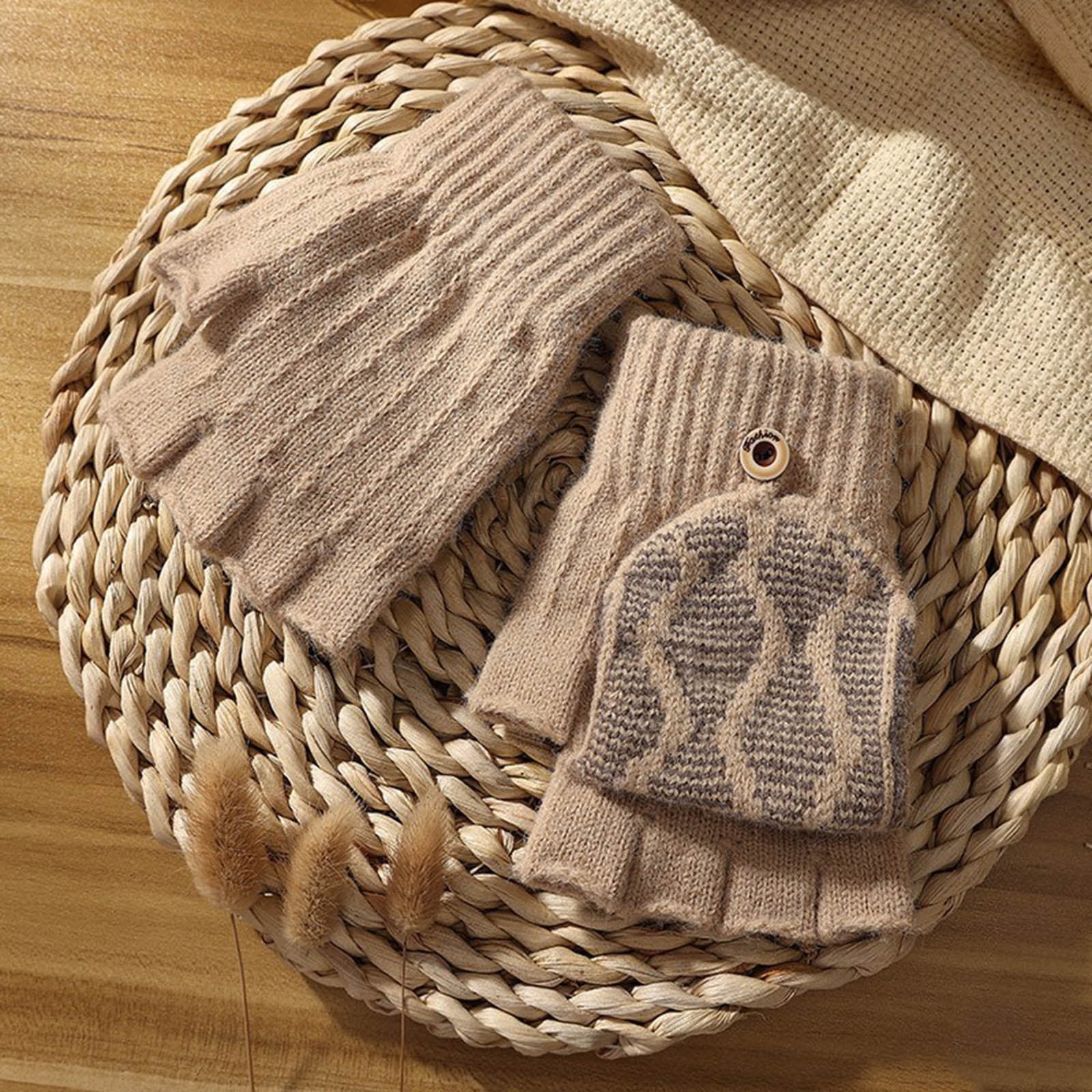 Dyfzdhu Women Fall Winter Cute Solid Color Fingerless Cute Flip Button ...